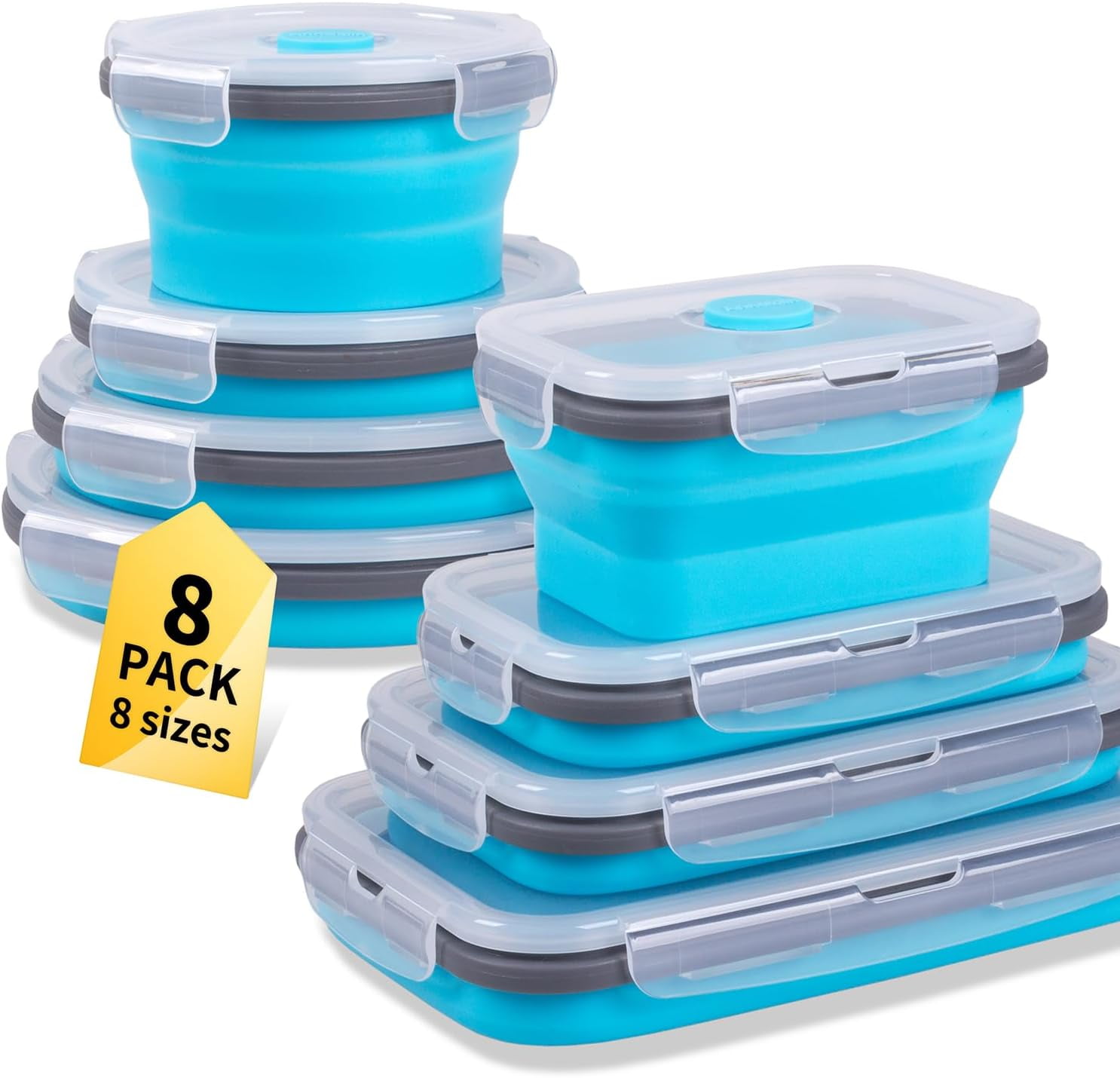 8 Pack Collapsible Food Storage Containers with Lids, Silicone ...