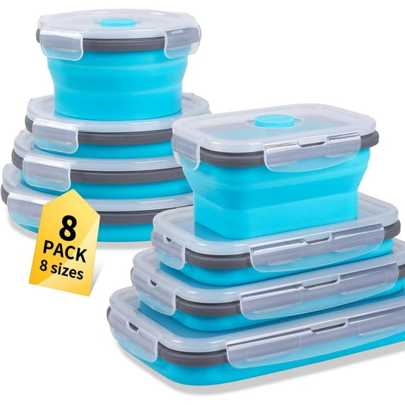 8 Pack Collapsible Silicone Food Storage Containers with Lids ...