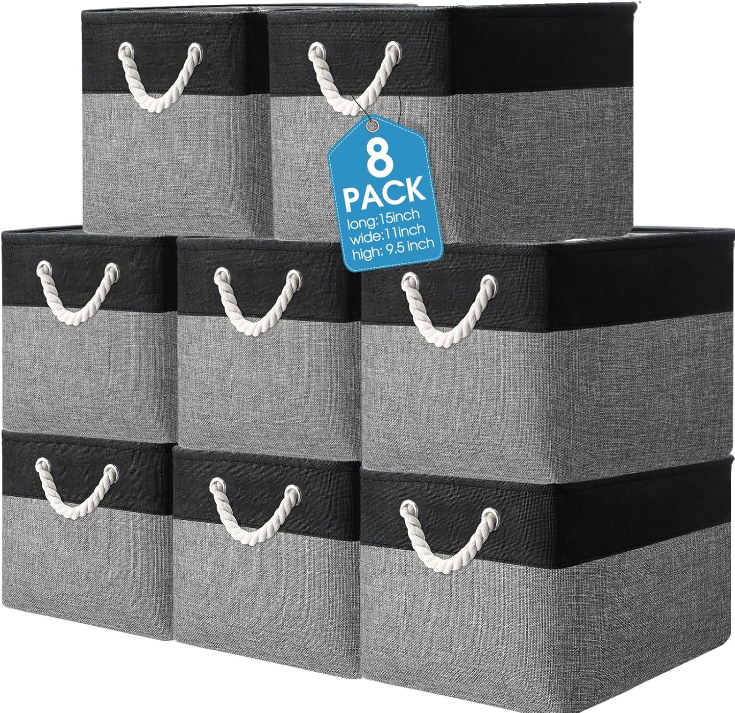 8 Pack Collapsible Storage Bins Fabric Storage Bins Polyester Fabric ...