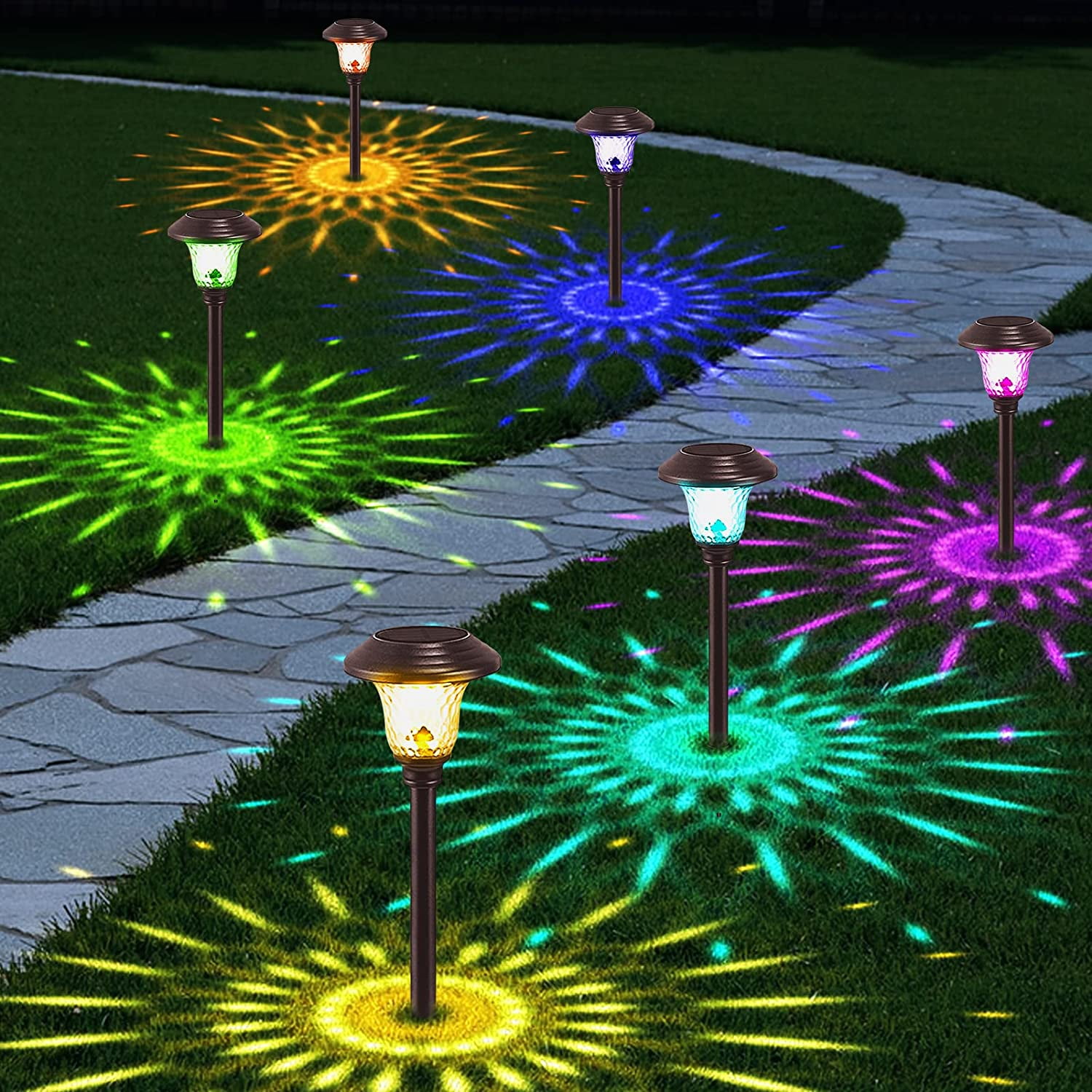8 Pack Colored Decorative Solar Pathway Lights with 7 Color Changing ...