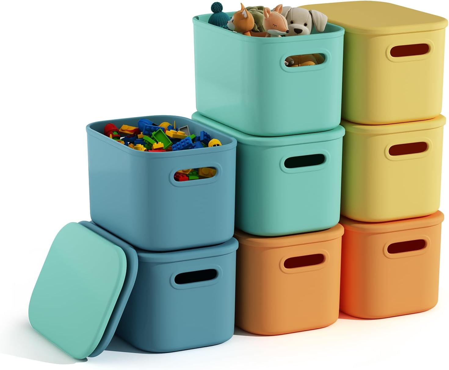 8 Pack Colored Stackable Storage Bins with Lids for Shelves, Plastic ...