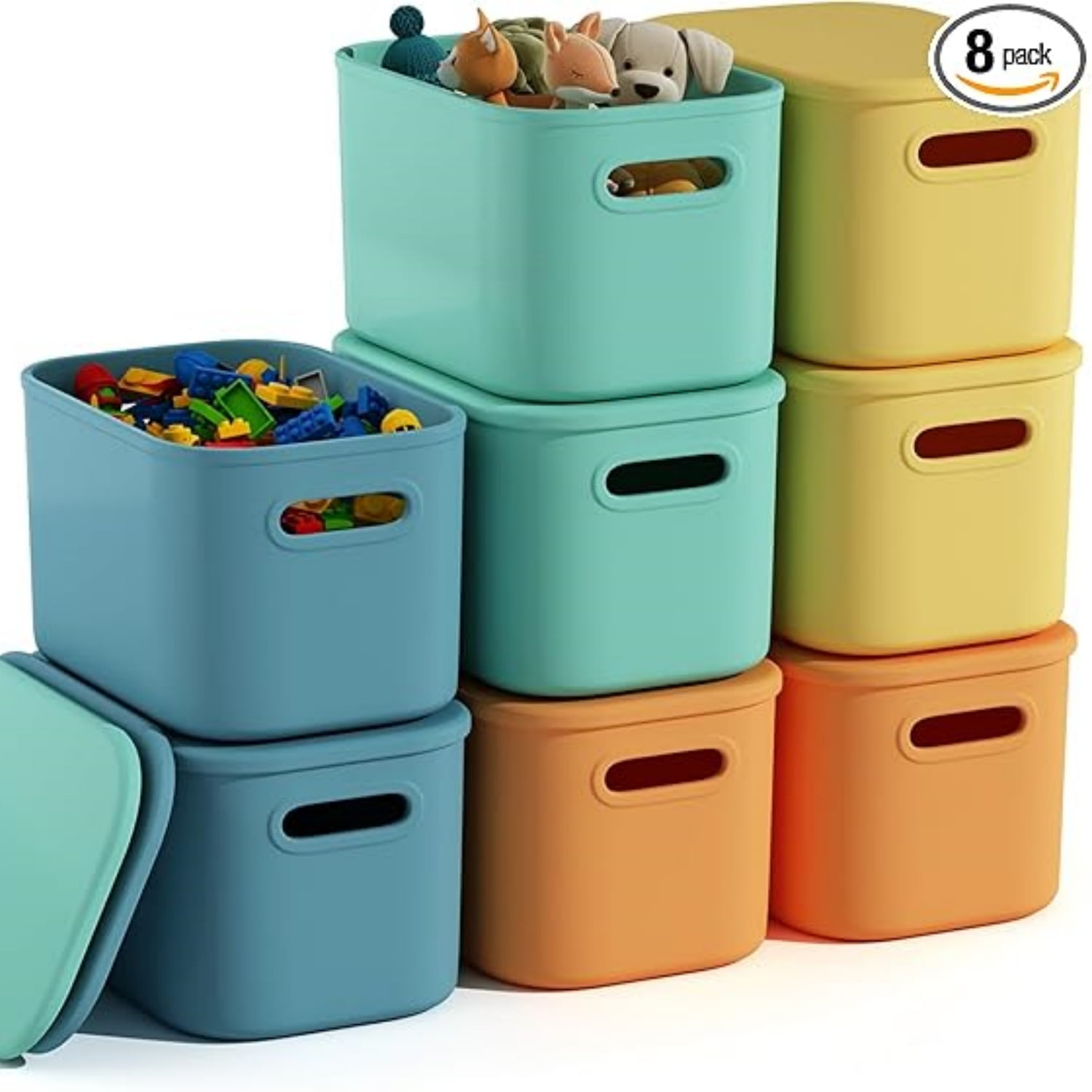8 Pack Colorful Storage Bins with Lids for Shelves, Classroom Storage ...