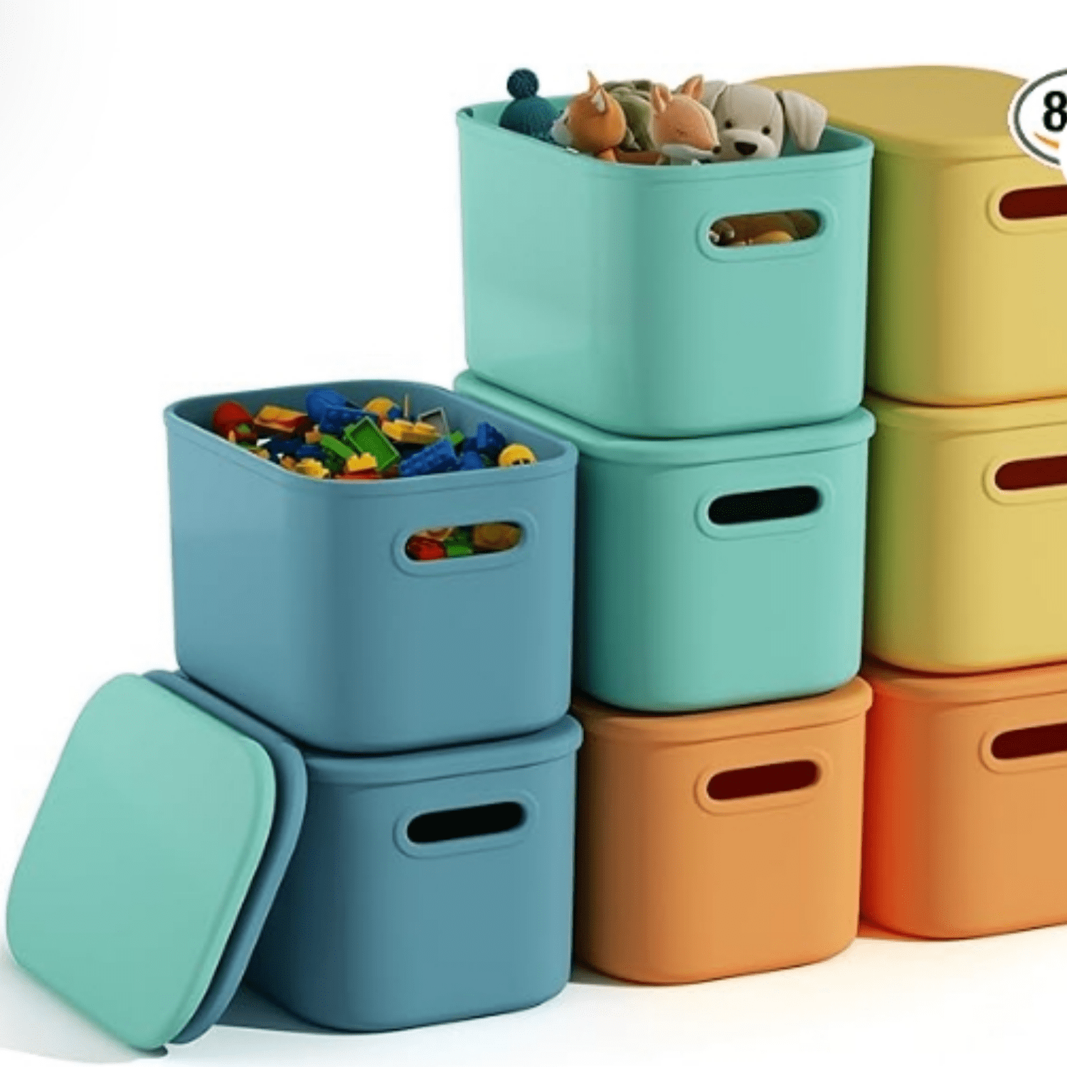 8 Pack Colorful Storage Bins with Lids for Shelves, Classroom Storage ...