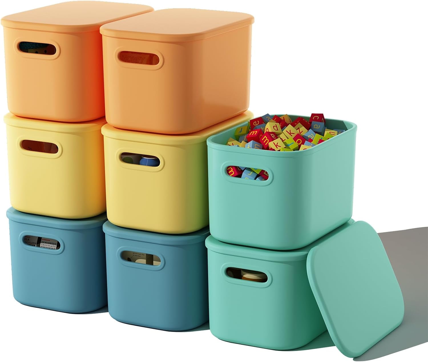 8 Pack Colorful Storage Bins with Lids Stackable Storage Container for ...