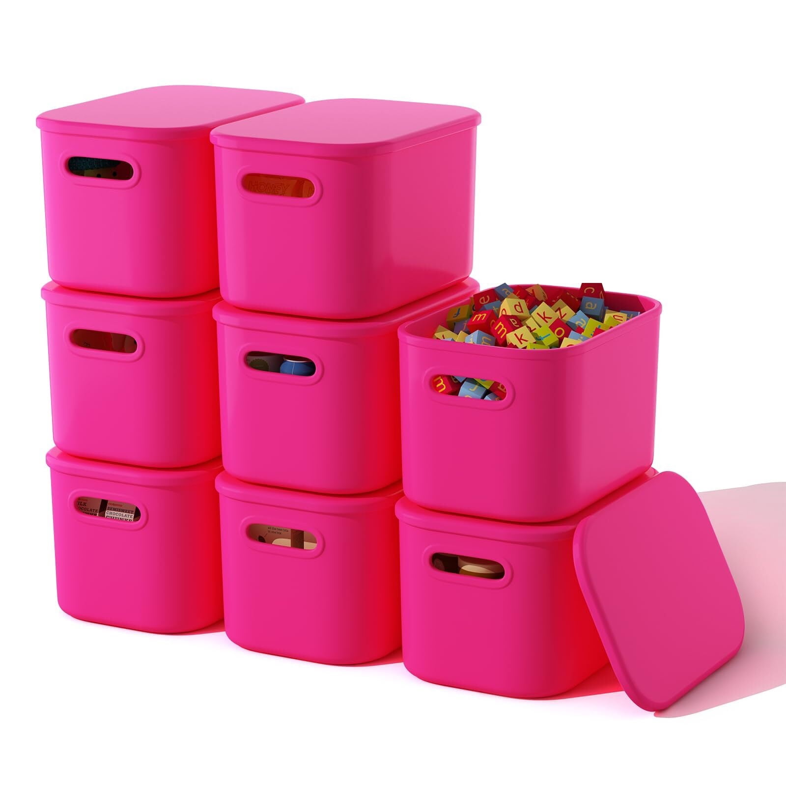 8 Pack Colorful Storage Bins with Lids Stackable Storage Container for ...