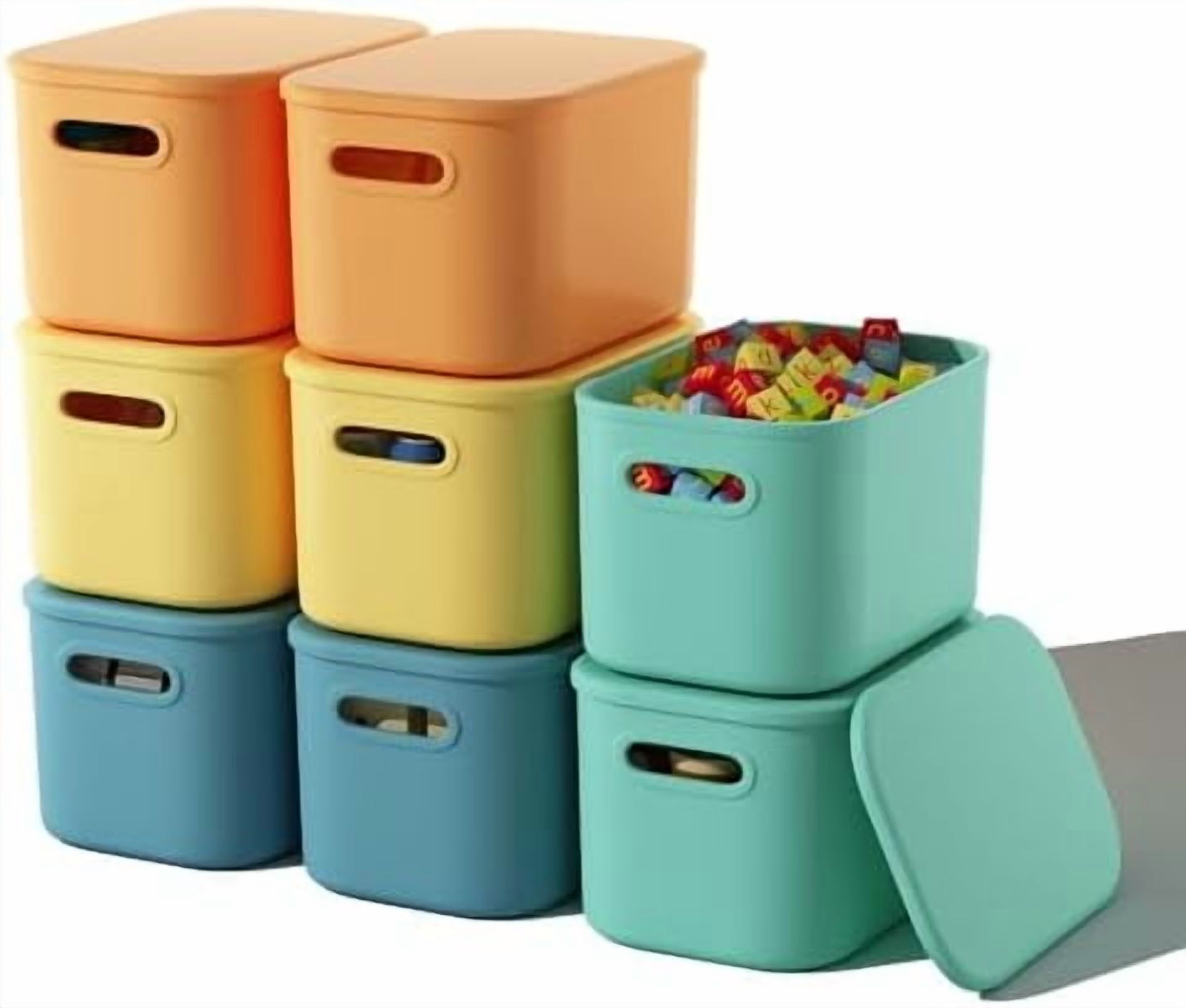 8 Pack Colorful Storage Bins with Lids Stackable Storage Container for ...