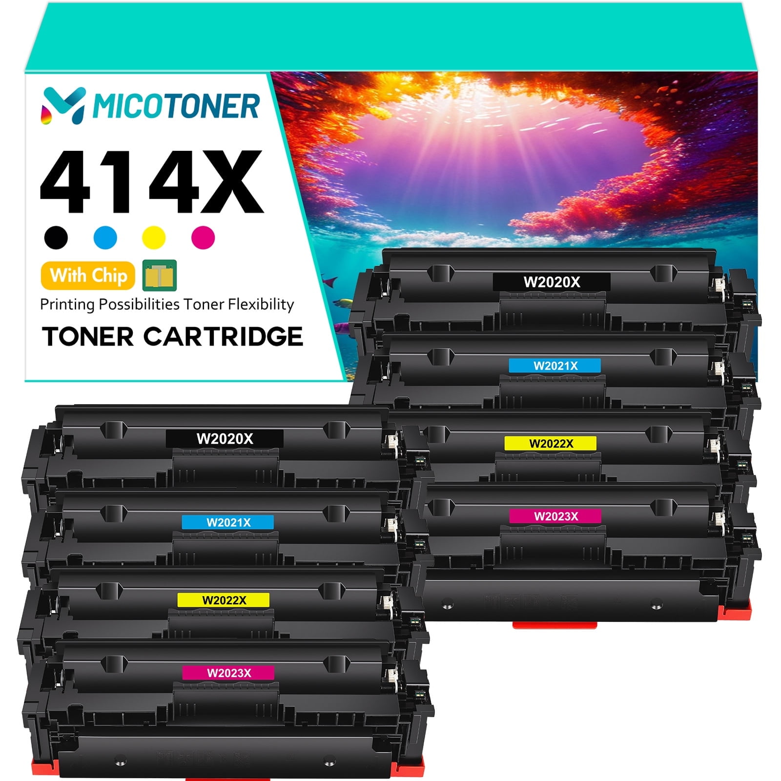 8-Pack Compatible Toner with Chip for HP W2022X 414X Color LaserJet ...