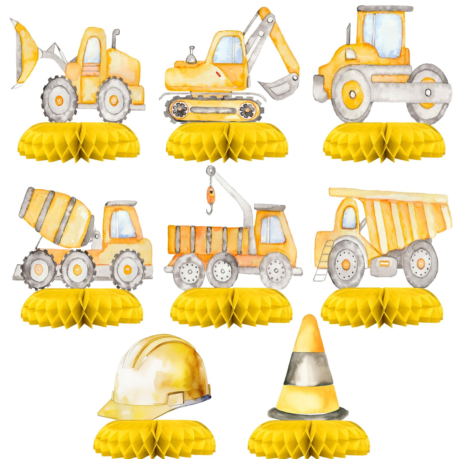 8 Pack Construction Party STF9 Honeycomb Centerpieces for Kids ...