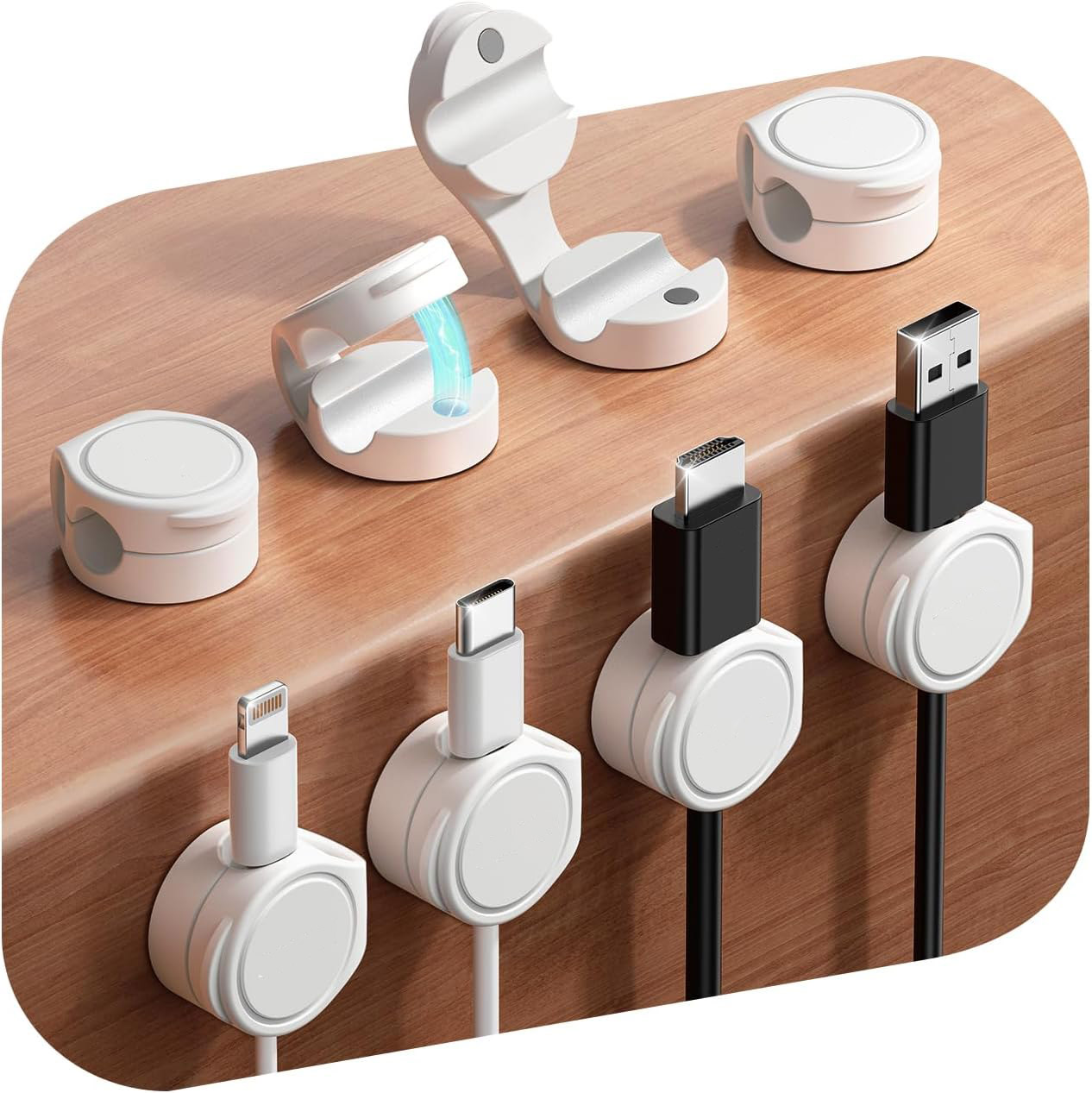 8-Pack Cord Organizer Silicone Magnetic Cable Clips [8 mm Wider Cable ...