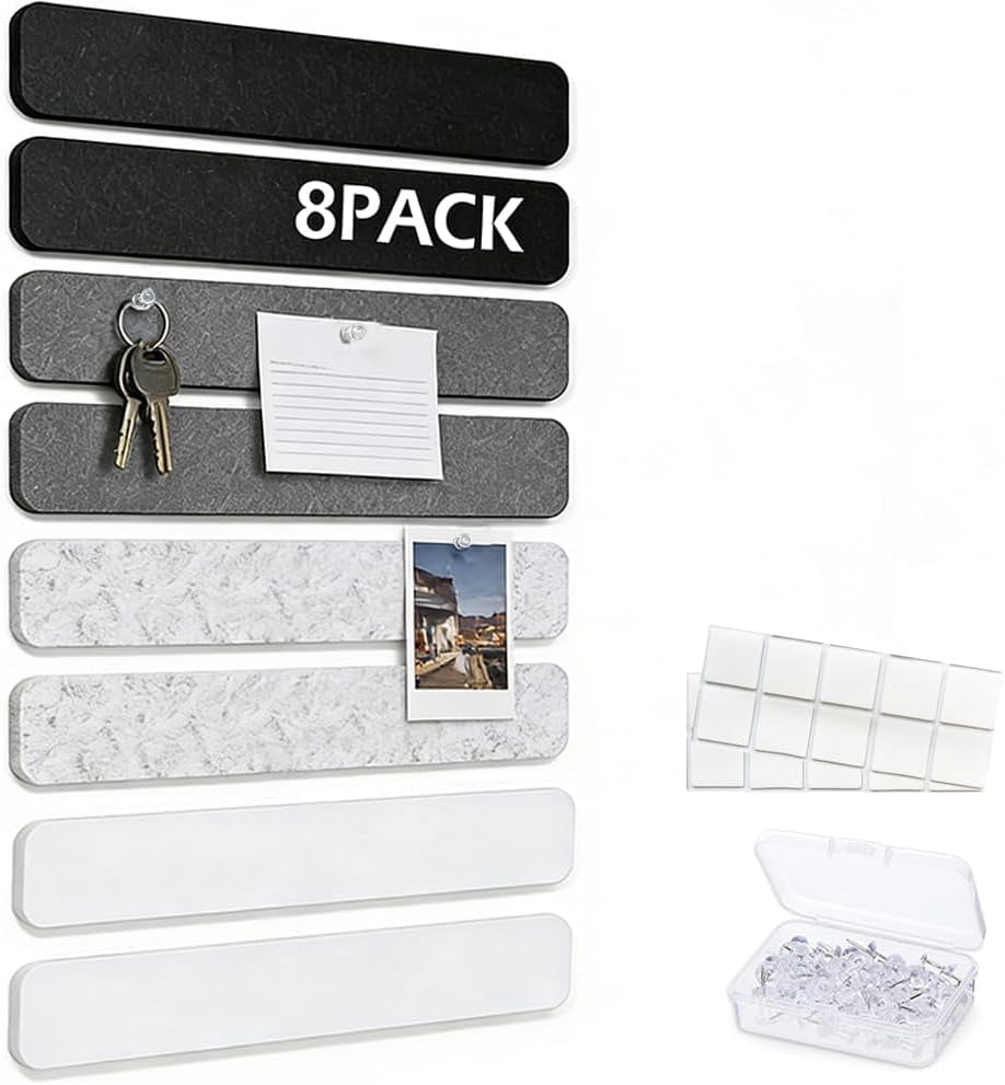 8 Pack Cork Boards for Walls 13" x 2", Felt Board for Office with 30 ...