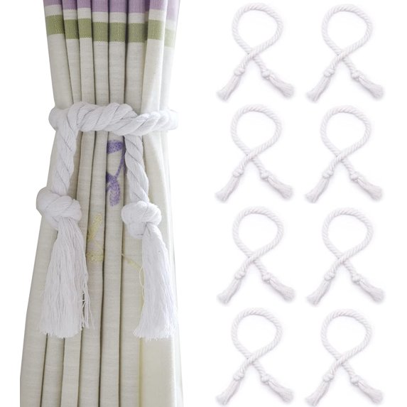 8 Pack Cotton Curtain Tiebacks, Rustic Boho Rope Curtain Holdbacks ...