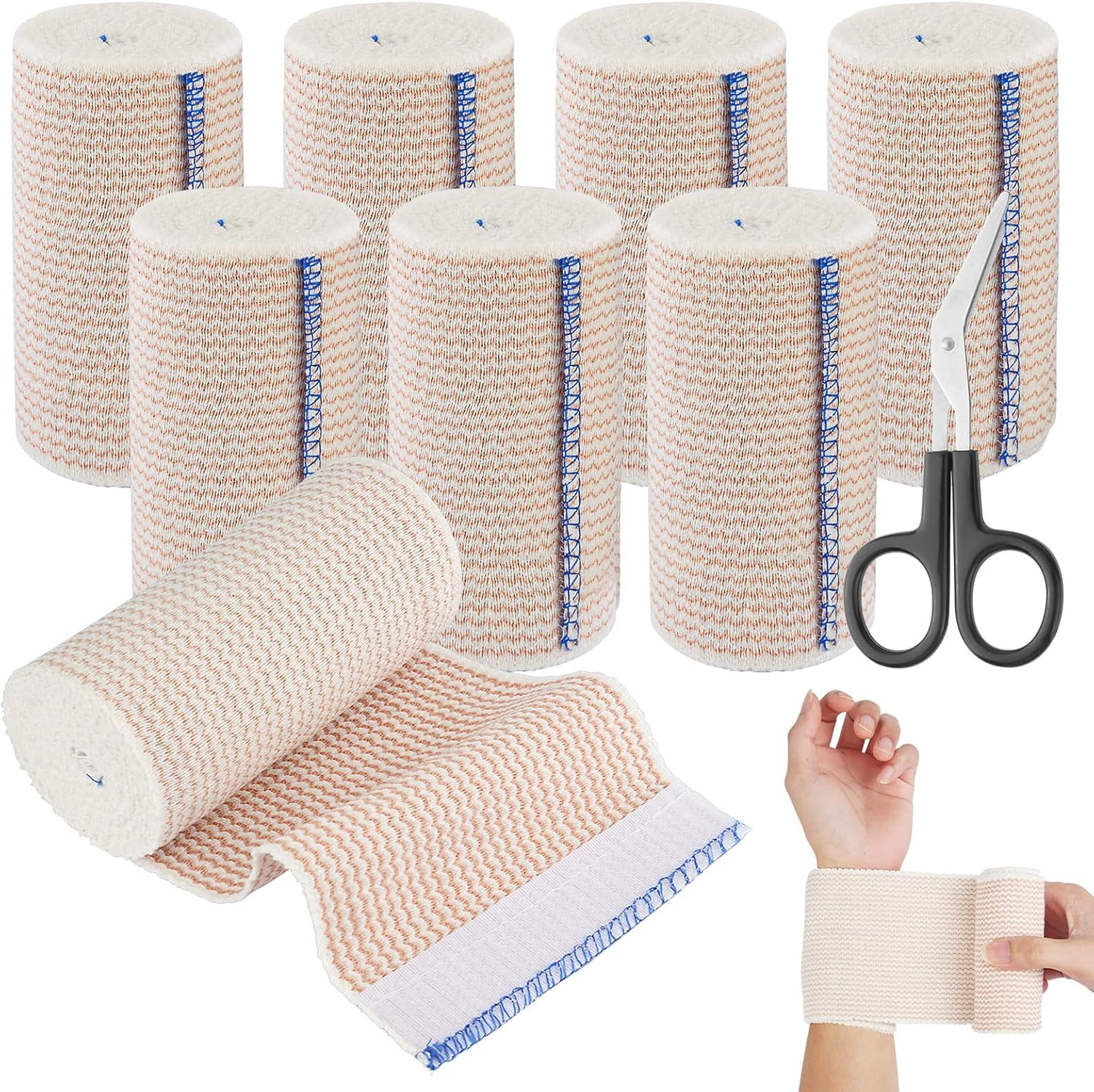 8 Pack Cotton Elastic Bandage | with 1 Scissors Loop Closure | Reusable ...