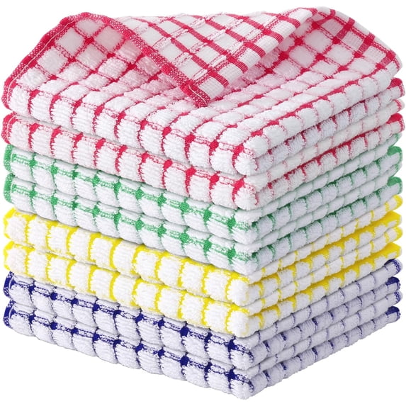 8 Pack Cotton Terry Kitchen Dish Cloths, 12 x 12 Inches Super Soft ...