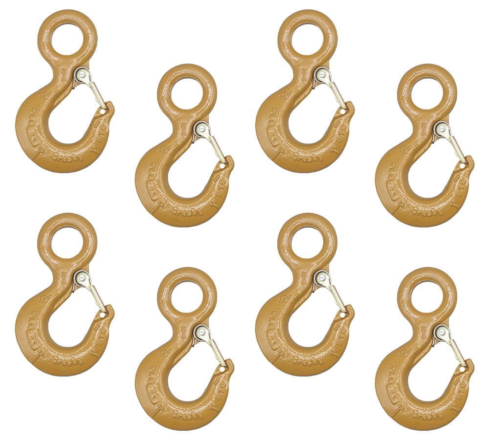 8 Pack Crosby 3 Ton Eye Hook with Safety Latch – 6,000 lbs WLL, Alloy ...