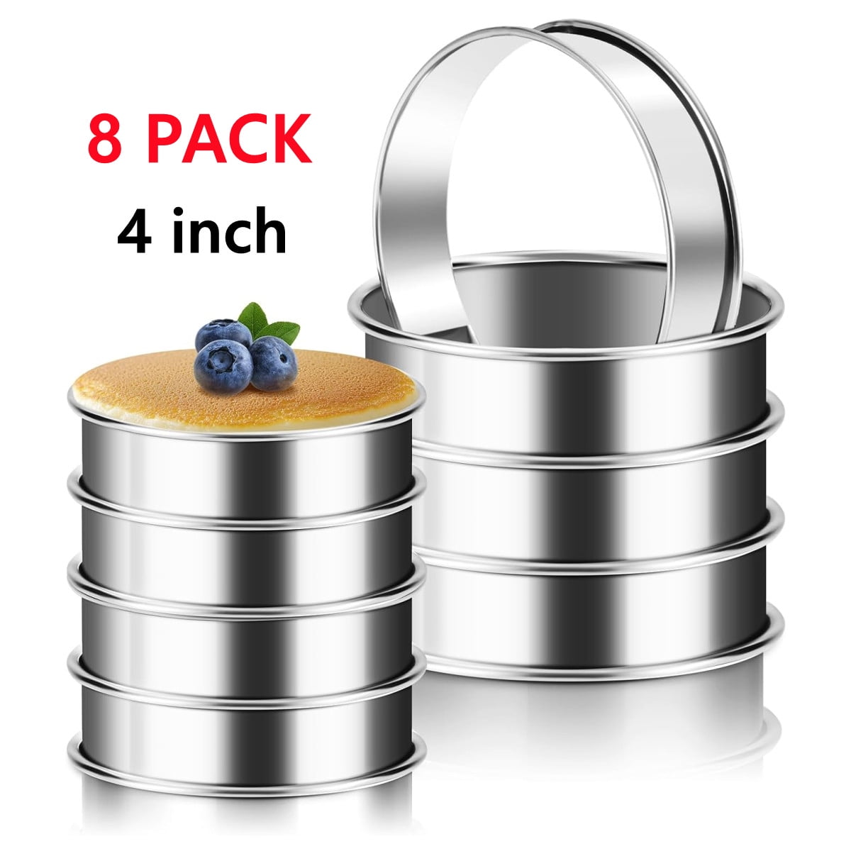 8 Pack Crumpet Rings, 4 Inches Nonstick English Muffin Rings, Stainless ...