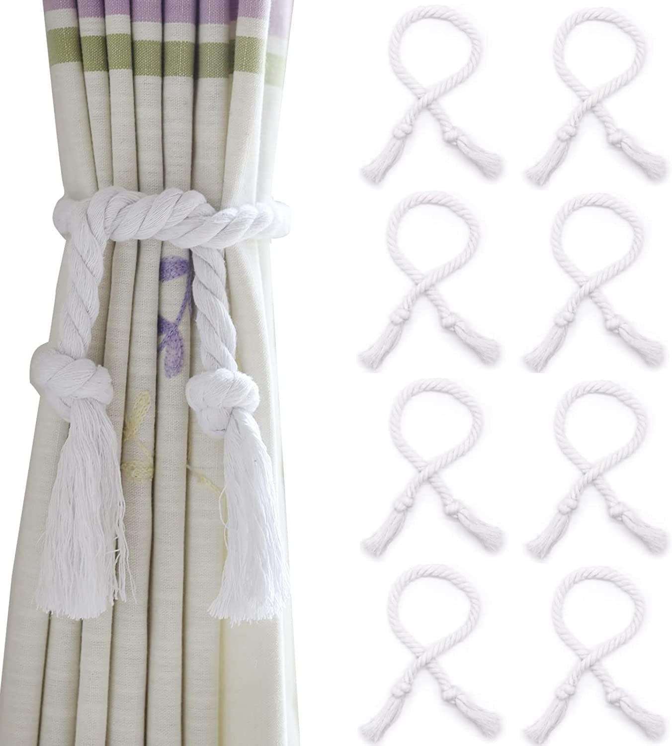 8 Pack Curtain Rope Tiebacks, Outdoor Curtain Tiebacks, Natural Cotton ...