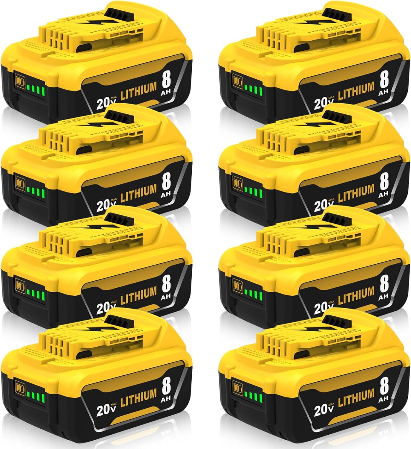 8-Pack DCB206 8.0Ah Replacement for Dewalt 20V Battery Compatible with Dewalt 20 Volt Lithium ...