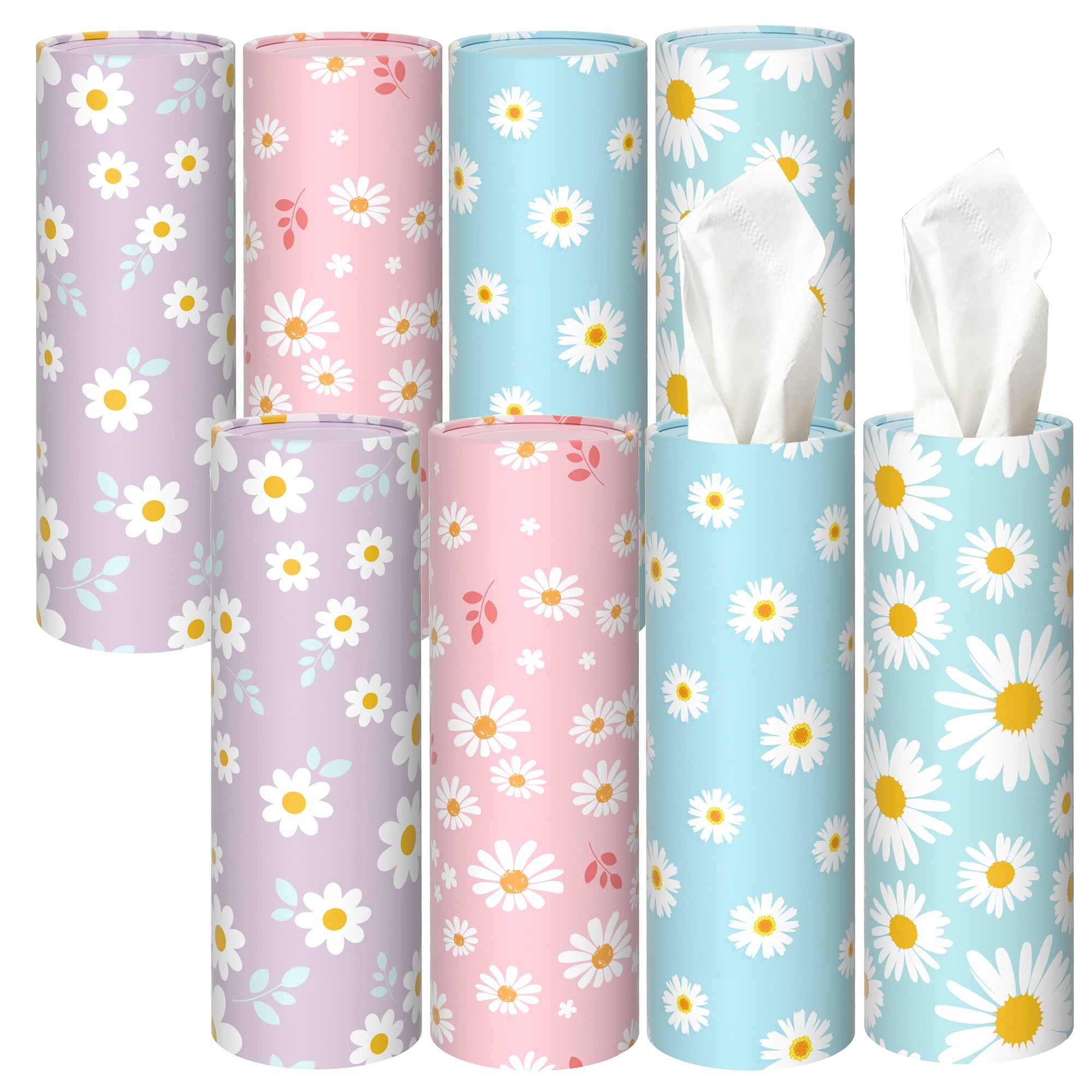 8 Pack Daisy Car Tissue Holder, 3-Ply Facial Tissues, Travel-Friendly ...