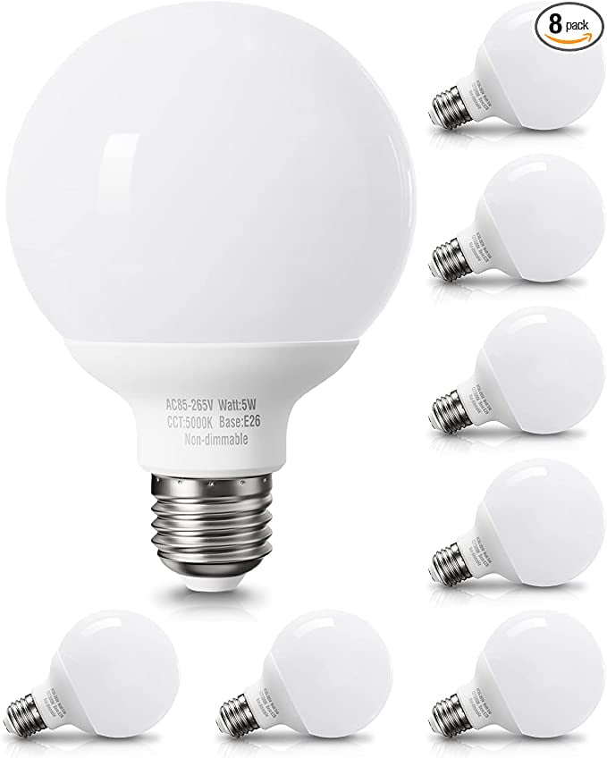 8 Pack Daylight LED Globe Light Bulbs for Bathroom, 120V 60 Watt Eqv ...