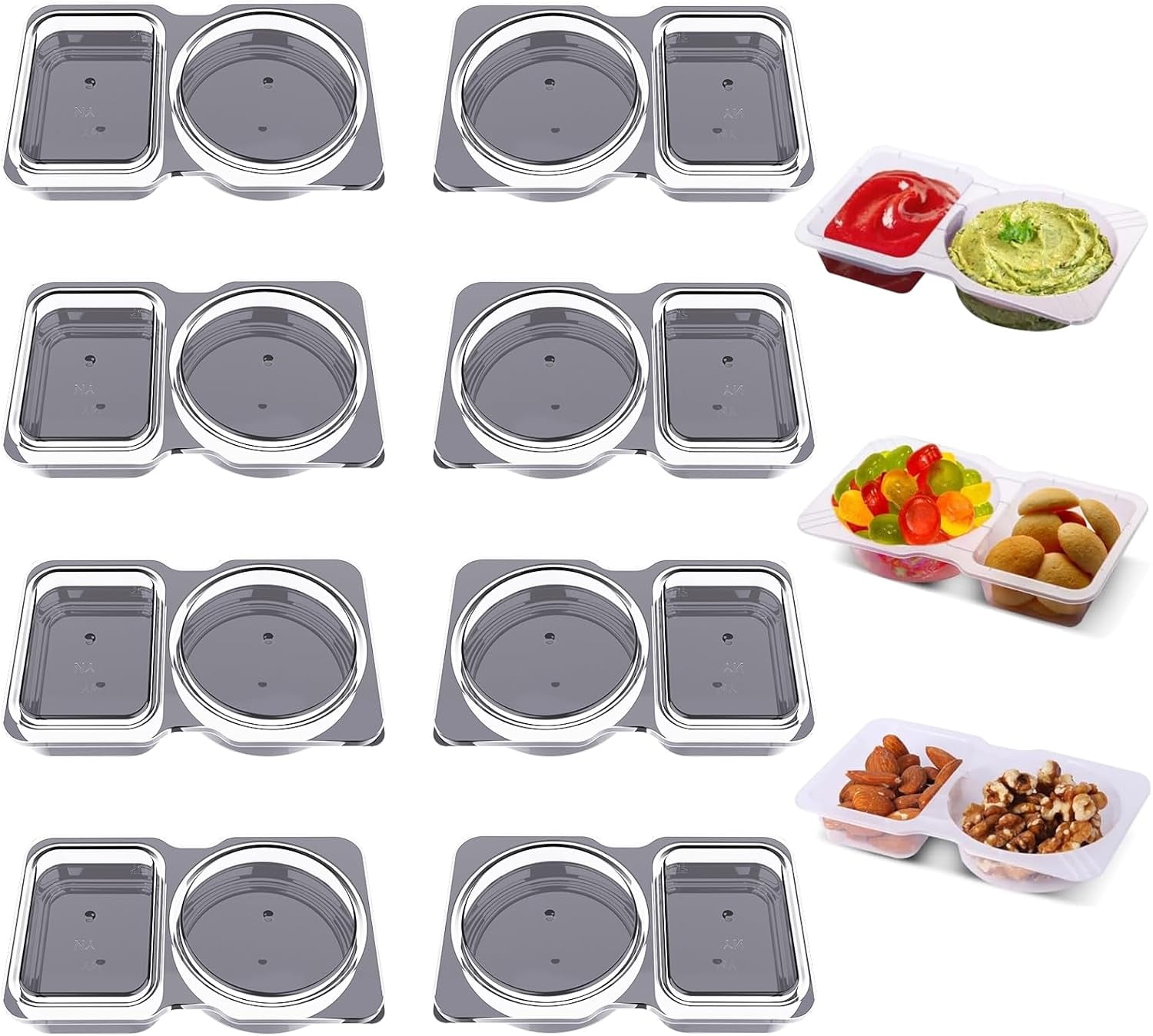 8 Pack Double Compartment Condiment Container -5.5x3.3 inches Plastic ...