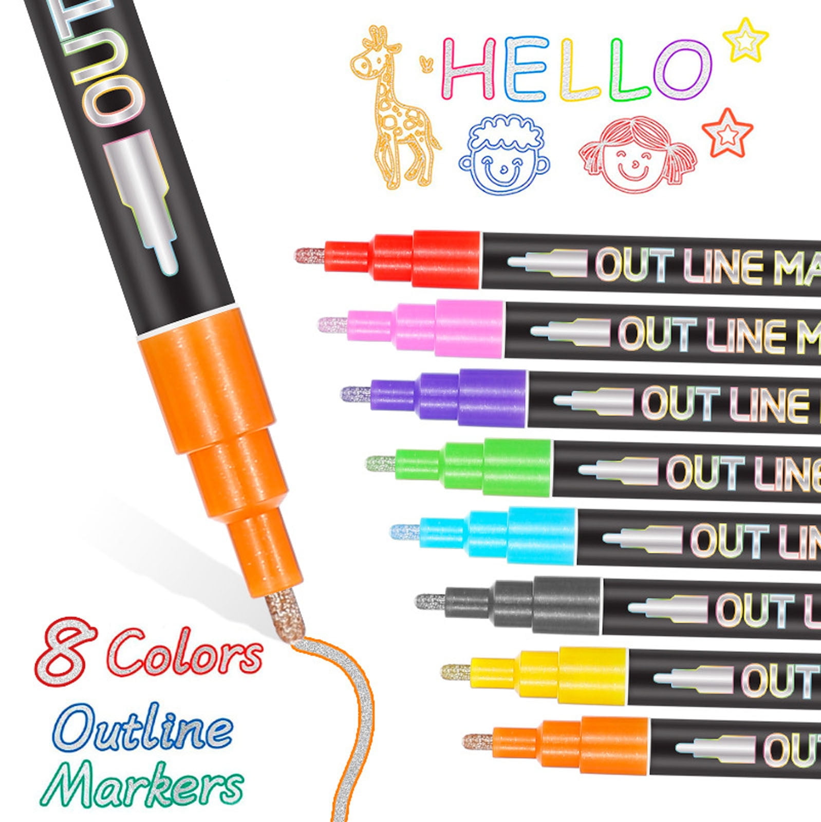 8 Pack Double Line Shimmer Outline Markers Set,Marker Pen for Highlight ...
