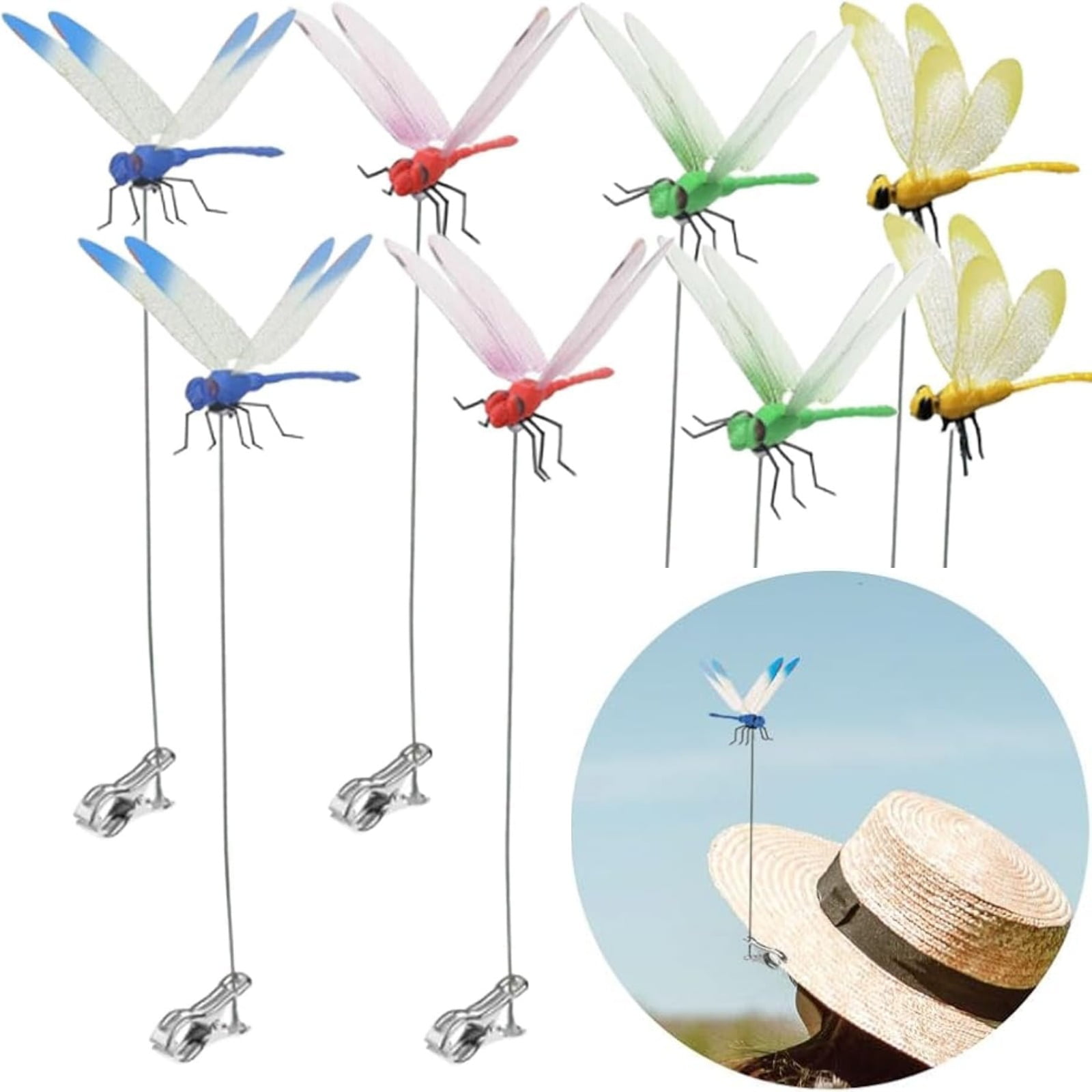 8 Pack Dragonfly Clip Bug Repellent - 3D Humming Bird Stakes for Deer ...