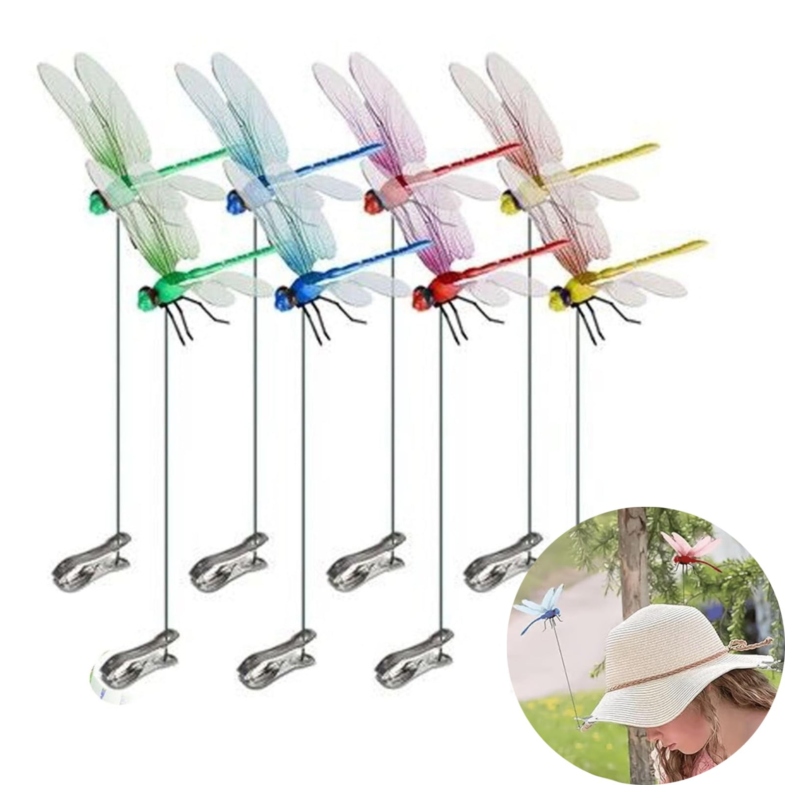 8 Pack Dragonfly Clip Bug Repellent - Realistic Fake Dragonfly Clips ...
