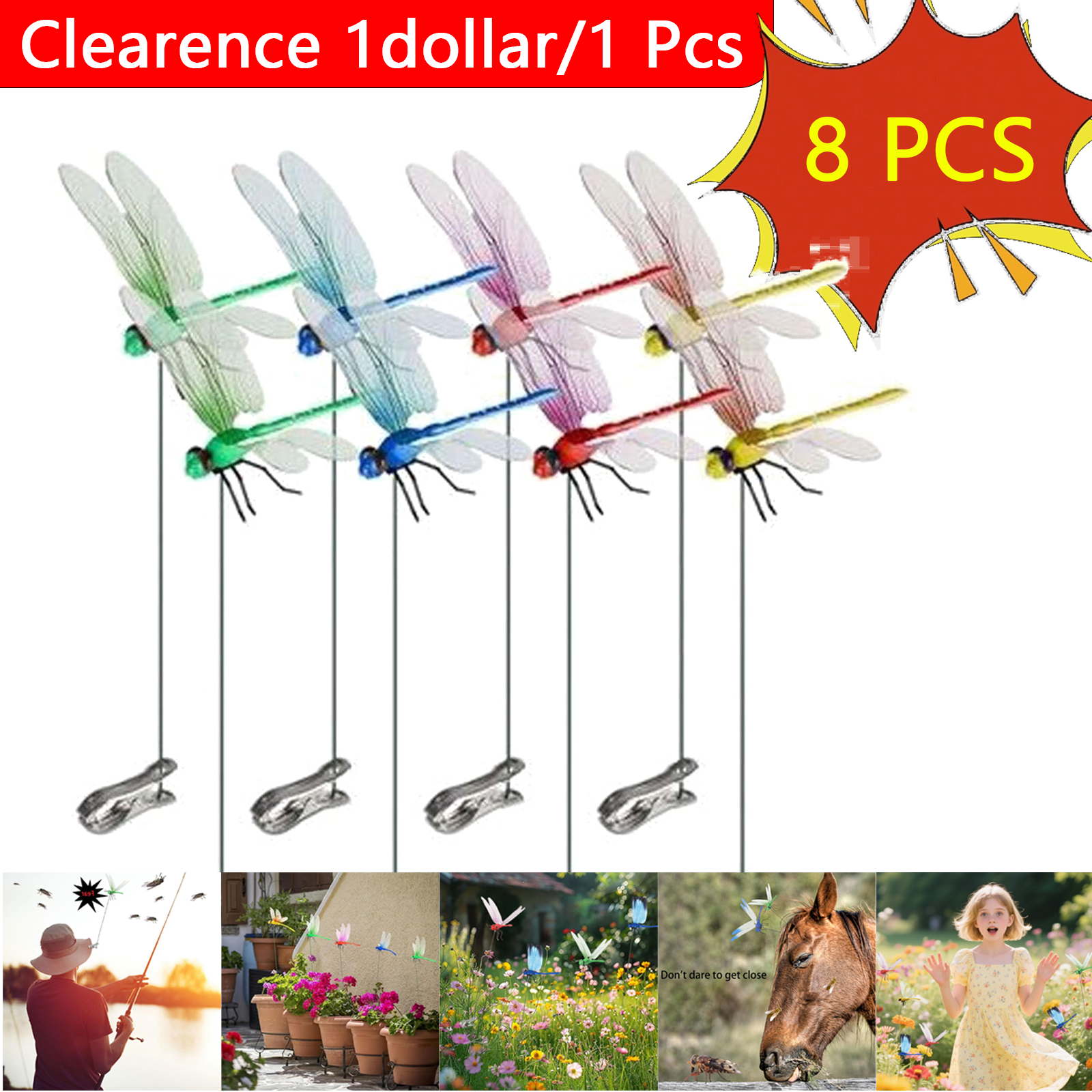 8 Pack Dragonfly Clip, Outdoor Fake Dragonfly Rod Clip, 3d Artificial ...