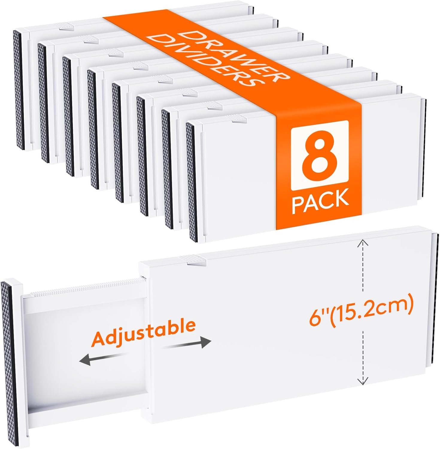 8 Pack Drawer Dividers Plastic 6" High, 13.5-22" Adjustable Drawer ...