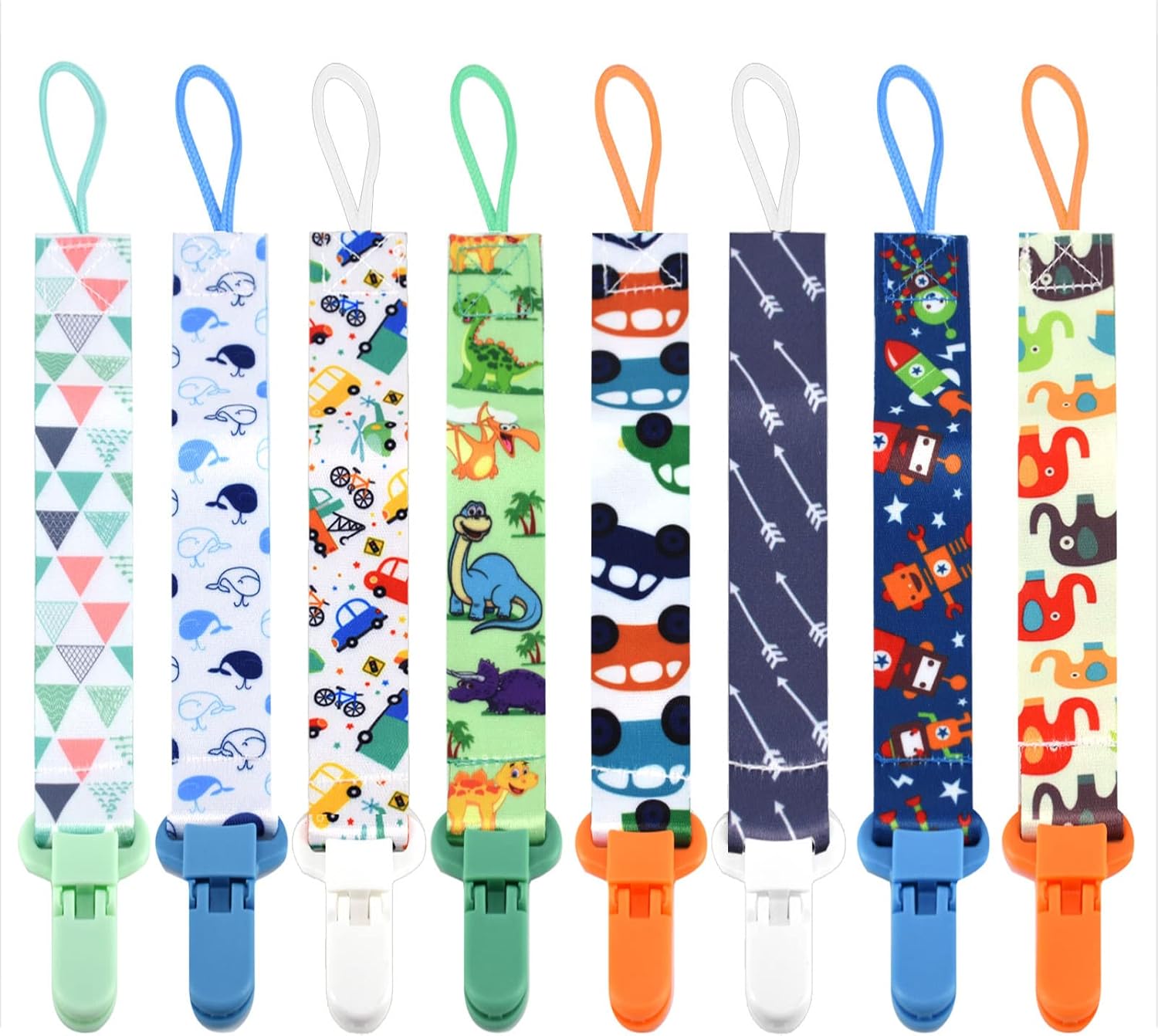8 Pack Dummy Clip Boys, Pacifier Holders Leashes Set Soother Chains ...