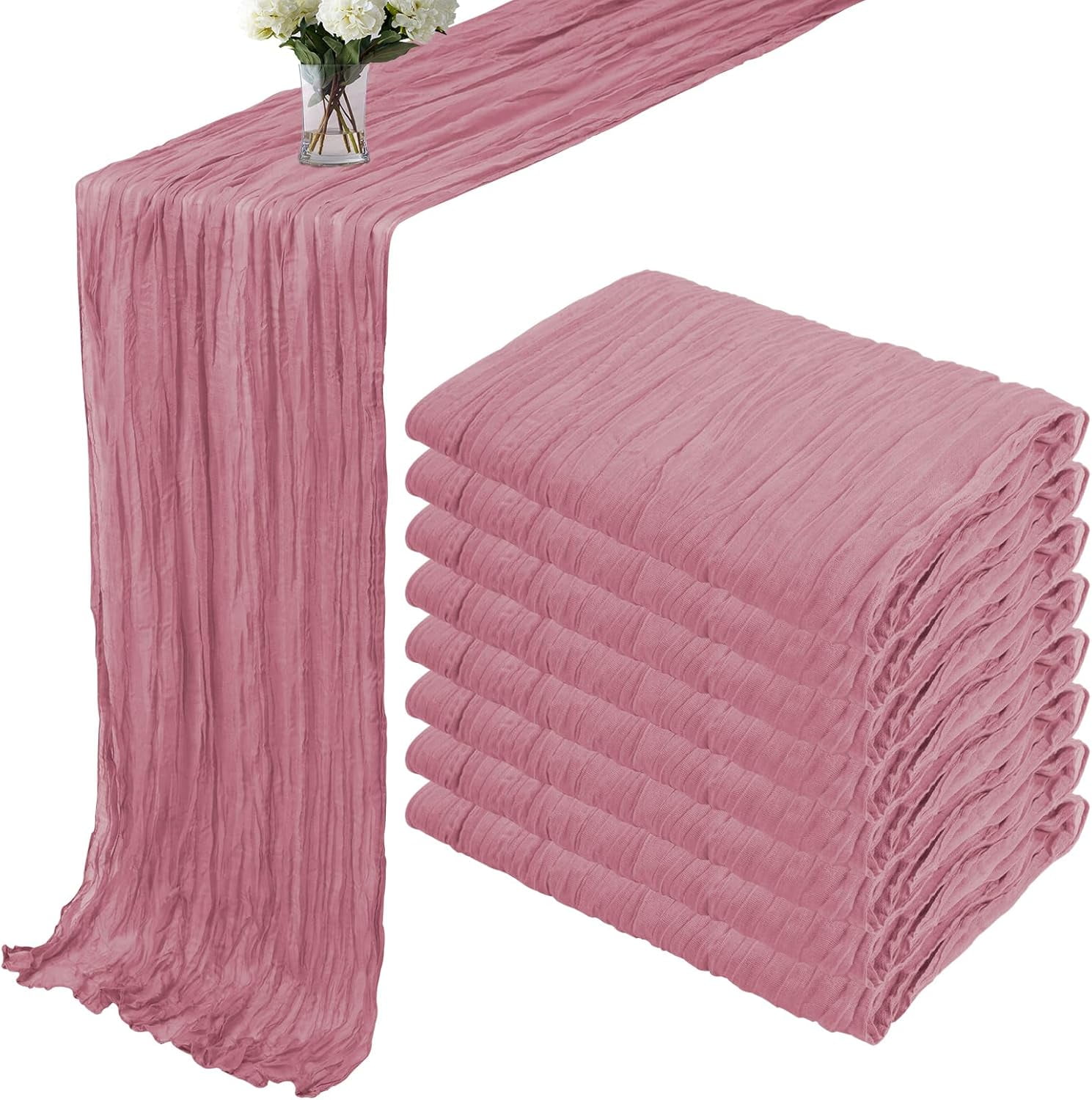 8 Pack Dusty Rose Cheesecloth Table Runner 35x120 Inches 10ft Boho ...