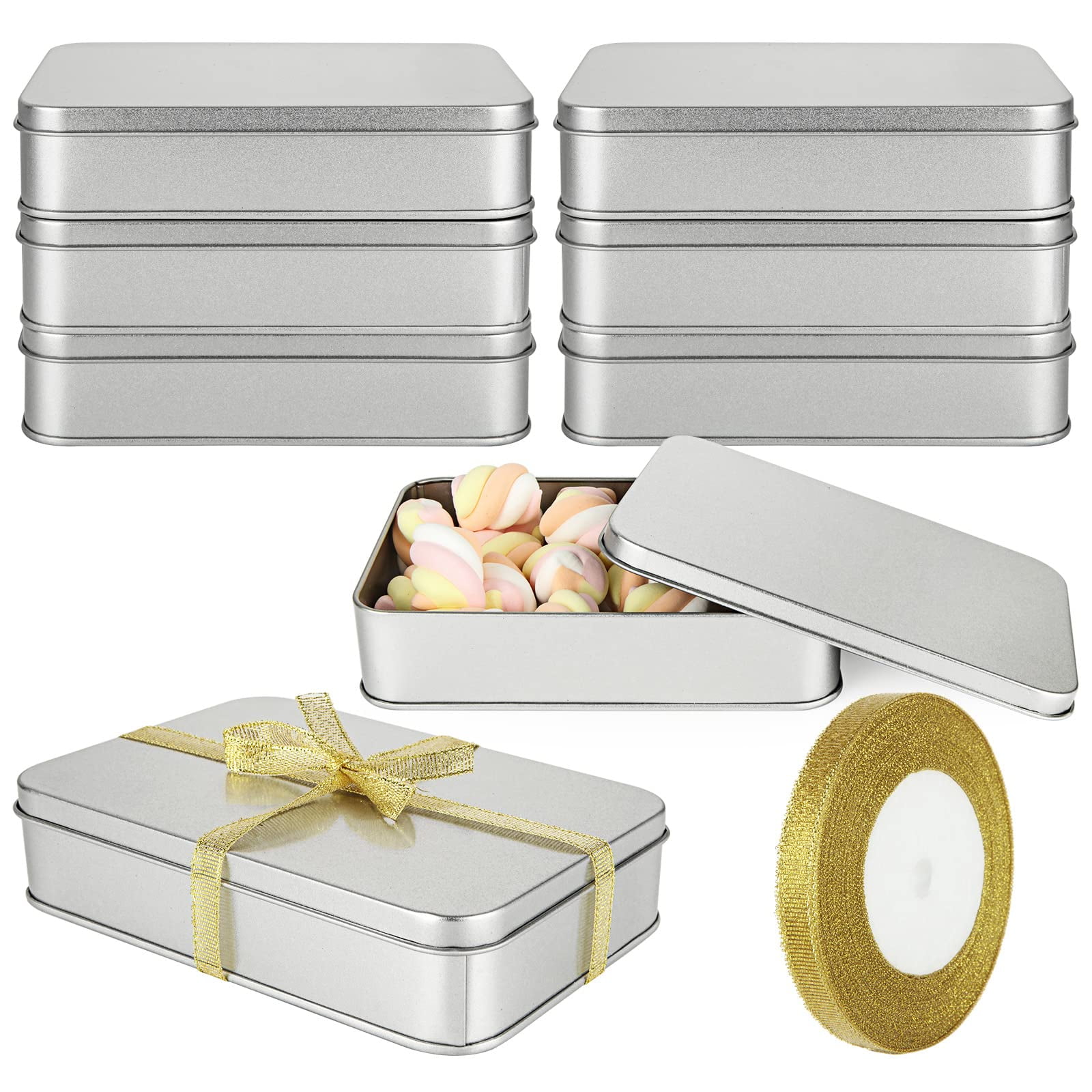 8 Pack Empty Metal Tins Box with Lid - Cookie Tins Silver Metal ...