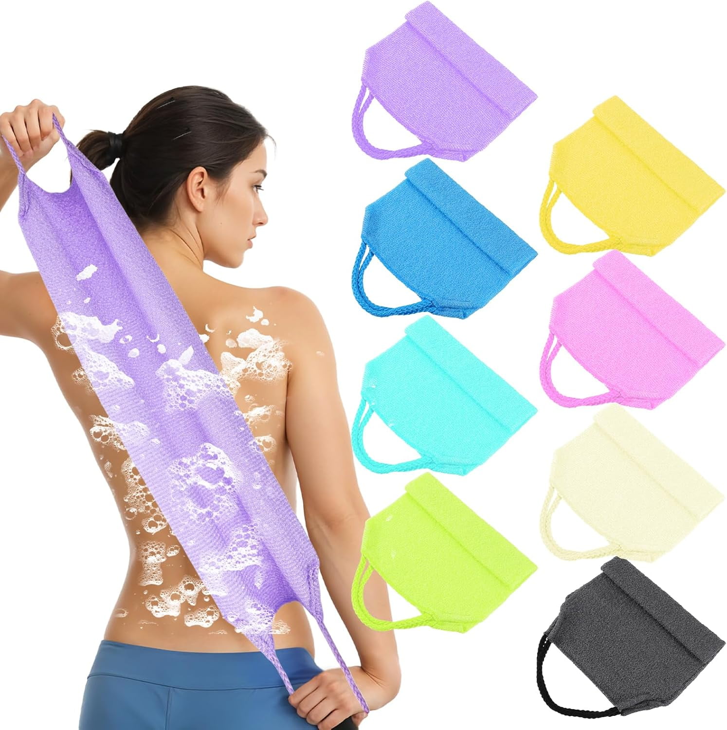 8 Pack Exfoliating Back Scrubber with Handles, Back Scrubber Body Bath ...