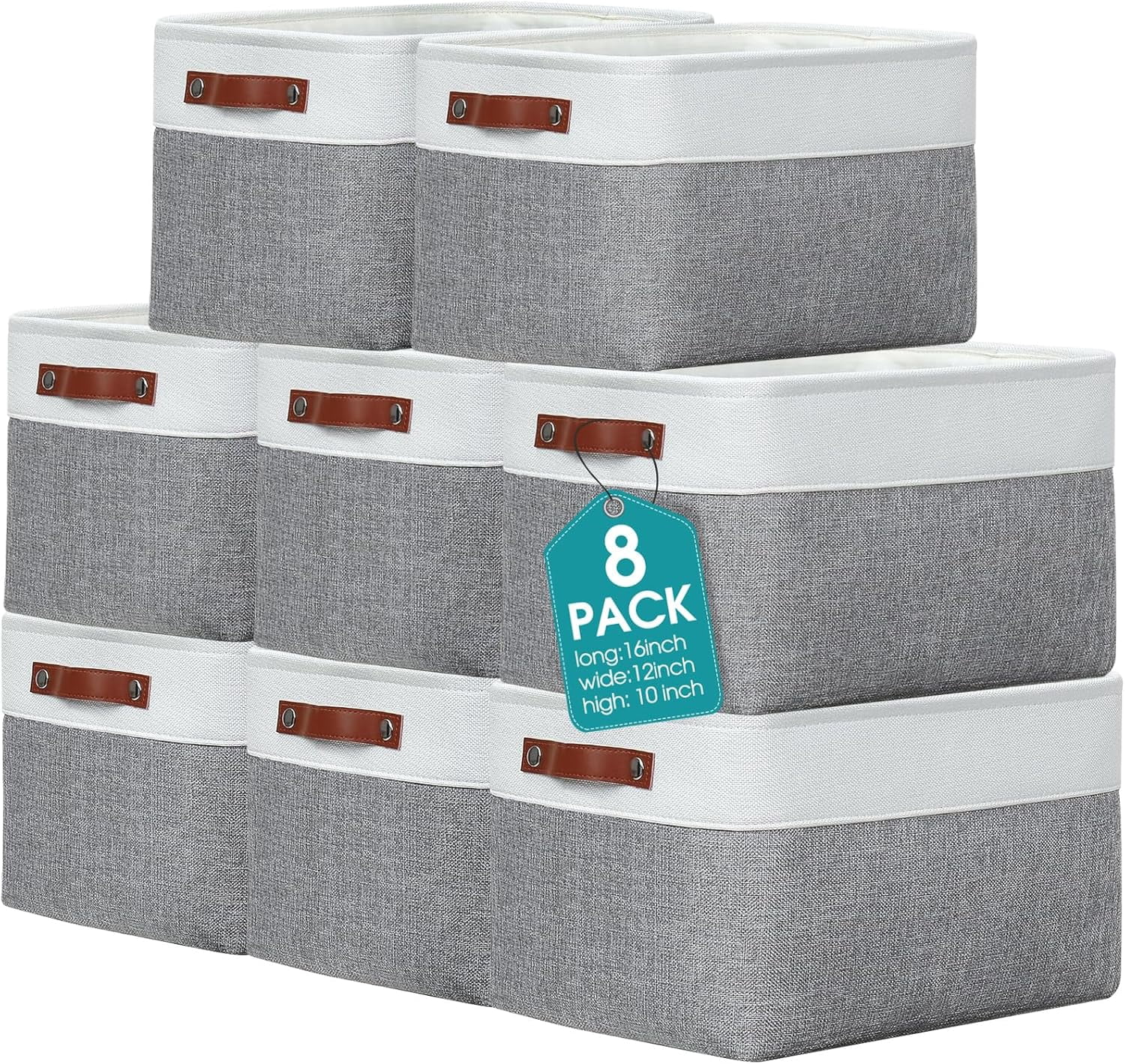 8 Pack Fabric Basket Storage Foldable Bin with Handles Linen Storage ...