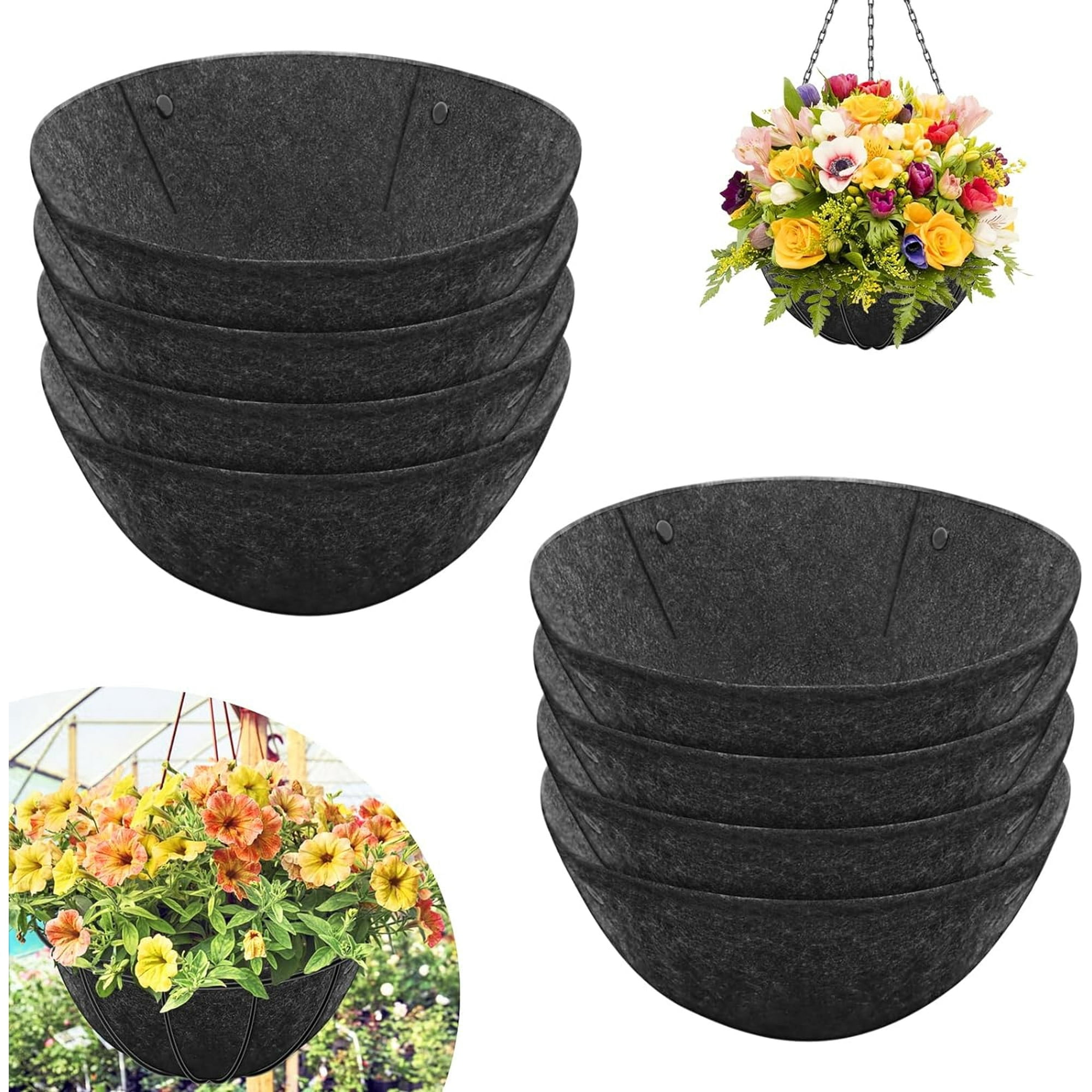 8 Pack Fabric Planter Basket Liner, 12in/14 inch/16 inch Coco Fiber ...