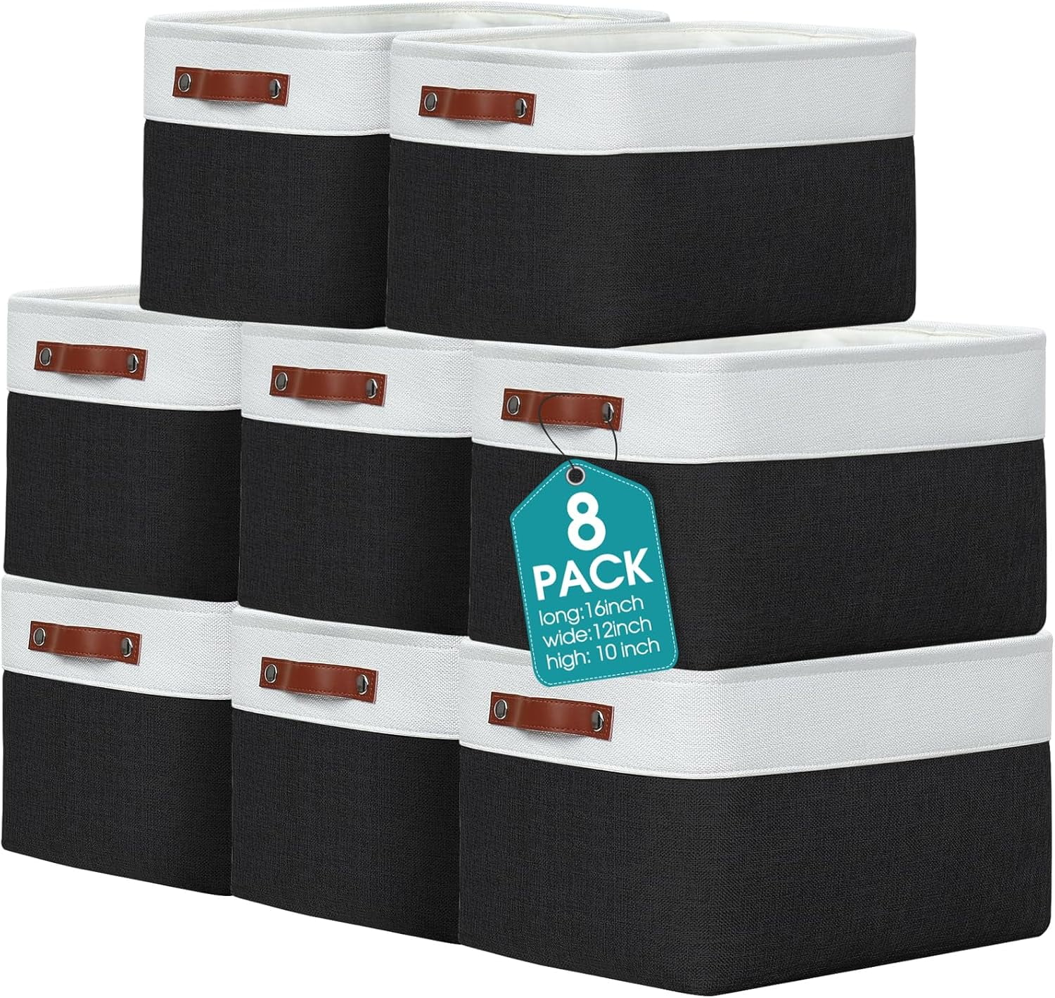 8 Pack Fabric Storage Bins Cube Foldable Large Baskets Boxes with ...