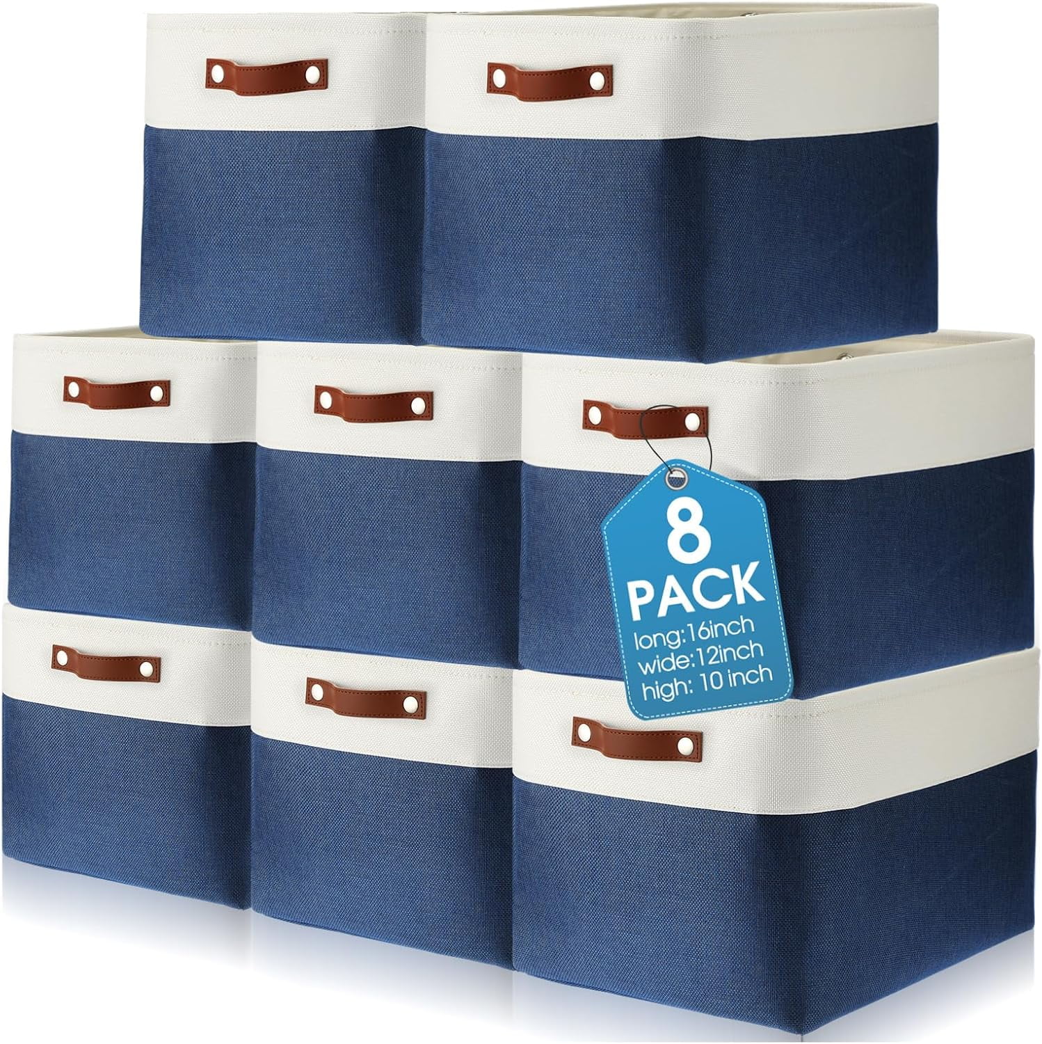 8 Pack Fabric Storage Bins Cube Foldable Large Baskets Boxes with ...