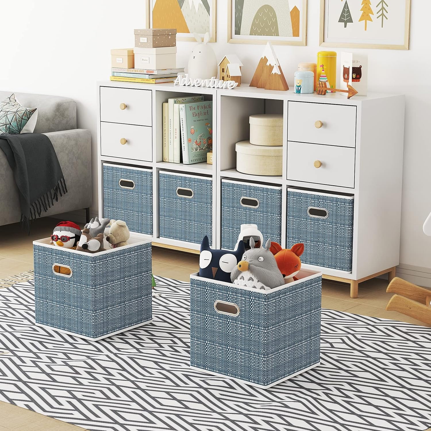 8 Pack Fabric Storage Cubes with Oval Grommets, Foldable 11 Inch Cube ...