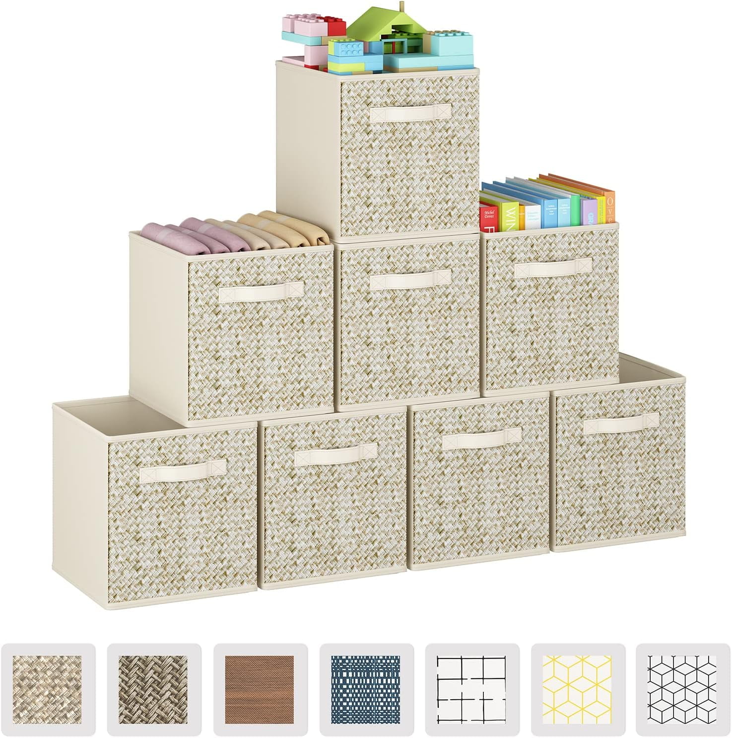 8 Pack Fabric Storage Cubes with Handle, Foldable 11 Inch Cube Storage ...