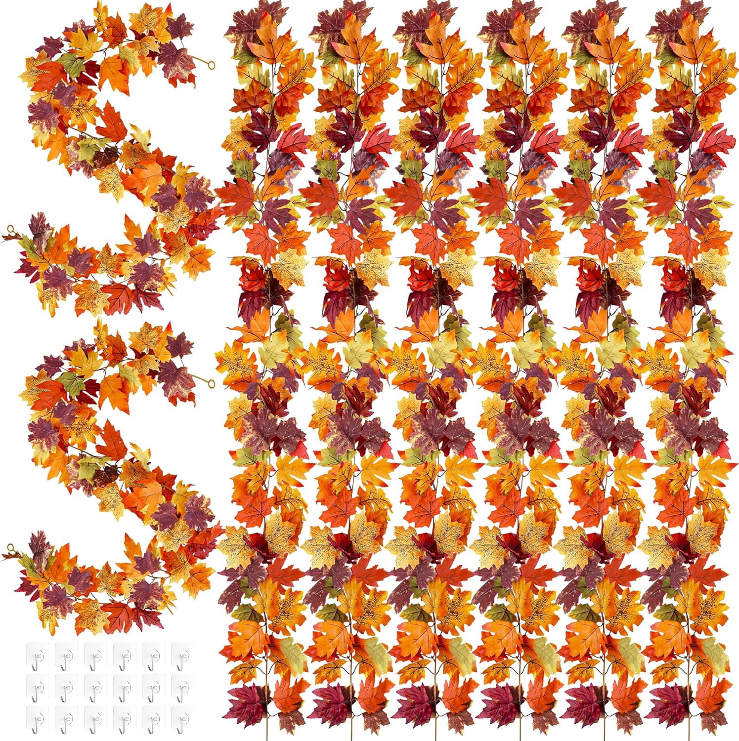 8 Pack Fall Mantle Garland, 47.2 FT Fall Garland, Artificial Maple ...