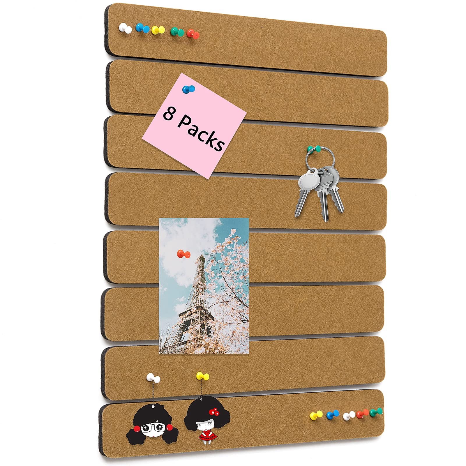 8 Pack Felt Pin Board Bar Strips Bulletin Board for Bedrooms Offices ...