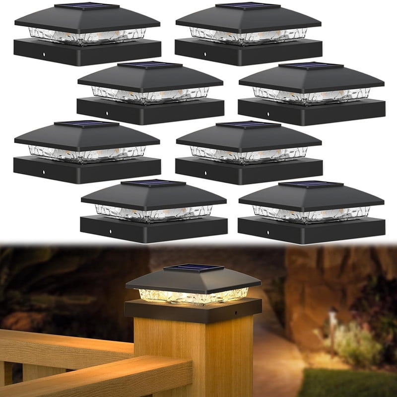 8 Pack Fence Post Solar Lights, 4x4 Solar Post Cap Light for Wooden ...