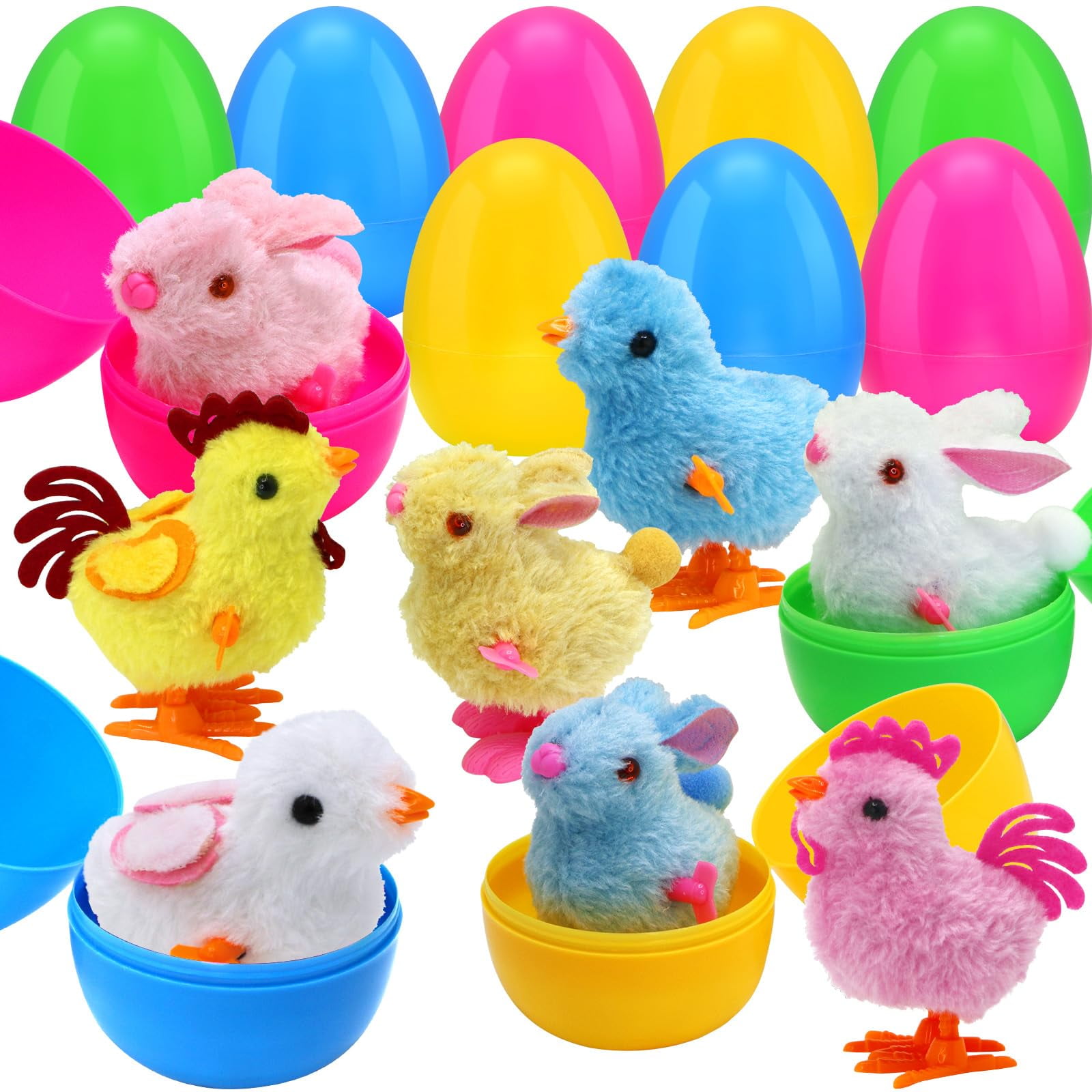 8 Pack Filled Easter Eggs with Wind Up Chicks Bunny Toys Inside ...