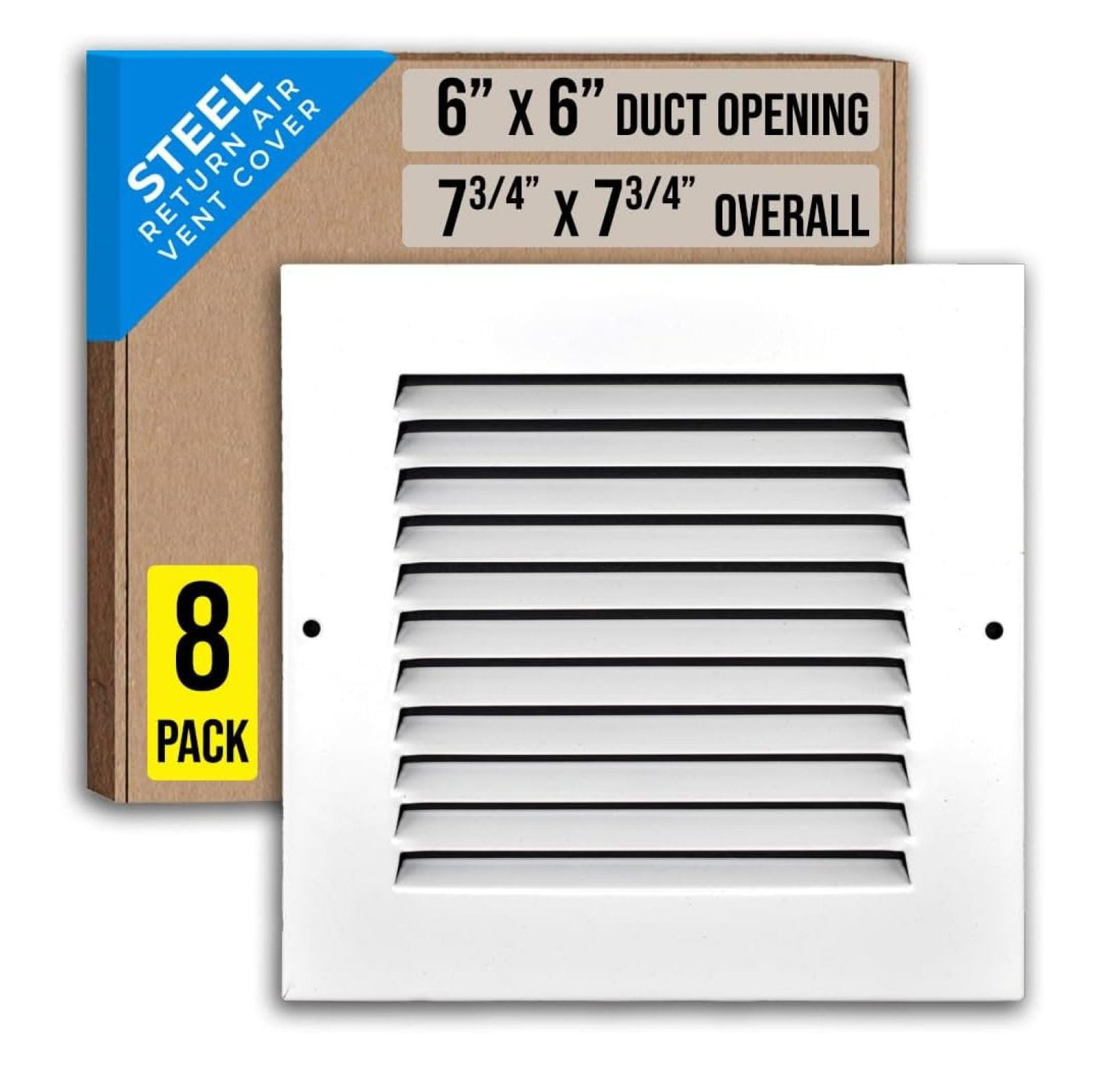 [8 Pack] Fits 6x6 Duct Opening | Steel Return Air Grille by | Vent ...