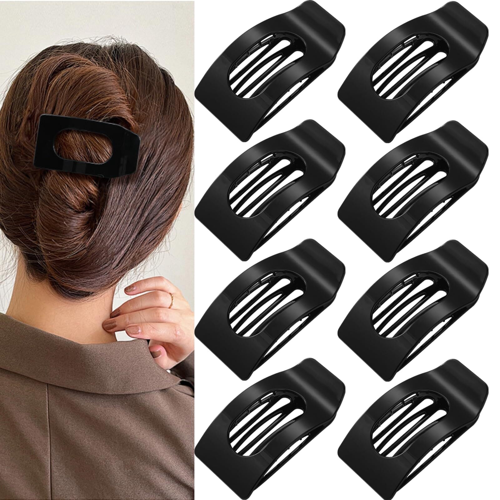 8 Pack Flat Hair Clips for Women Large Matte Rectangle No-Slip Claw ...