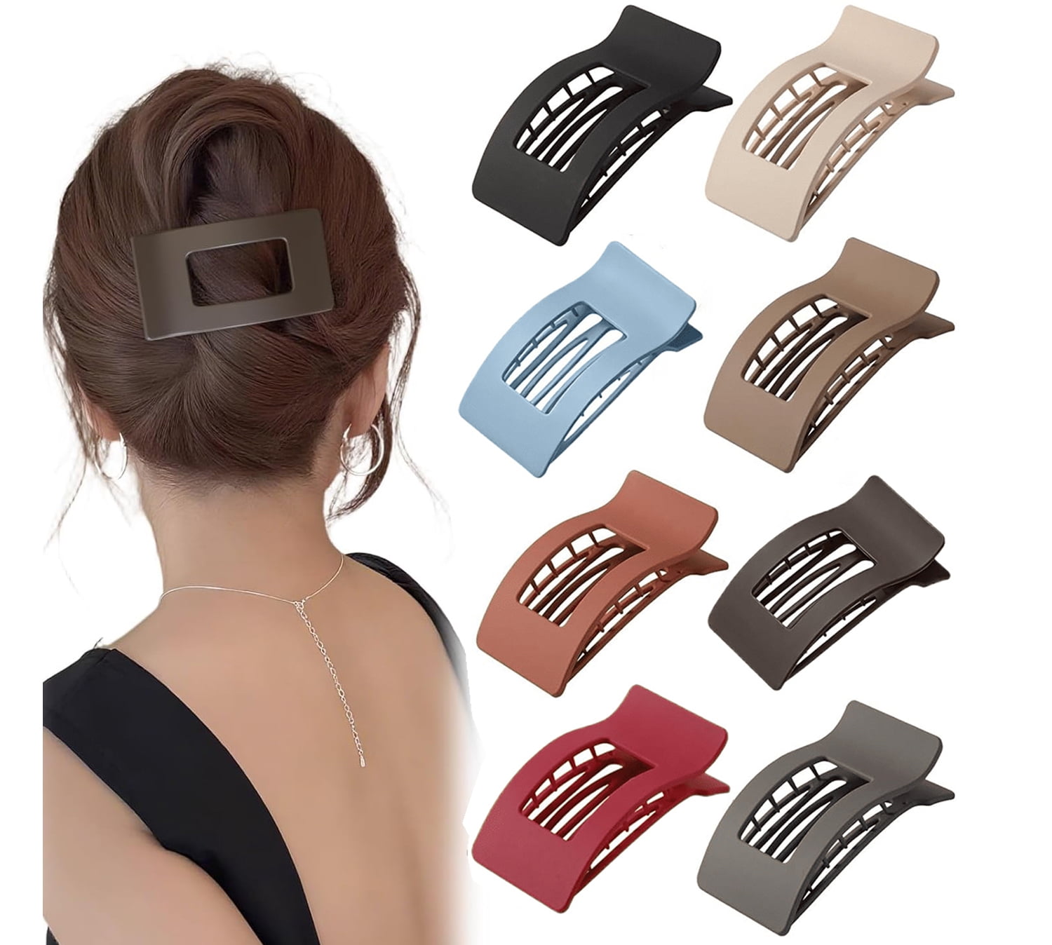 8 Pack Flat Hair Clips for Women – Large No-Slip Claw Clips, Strong ...