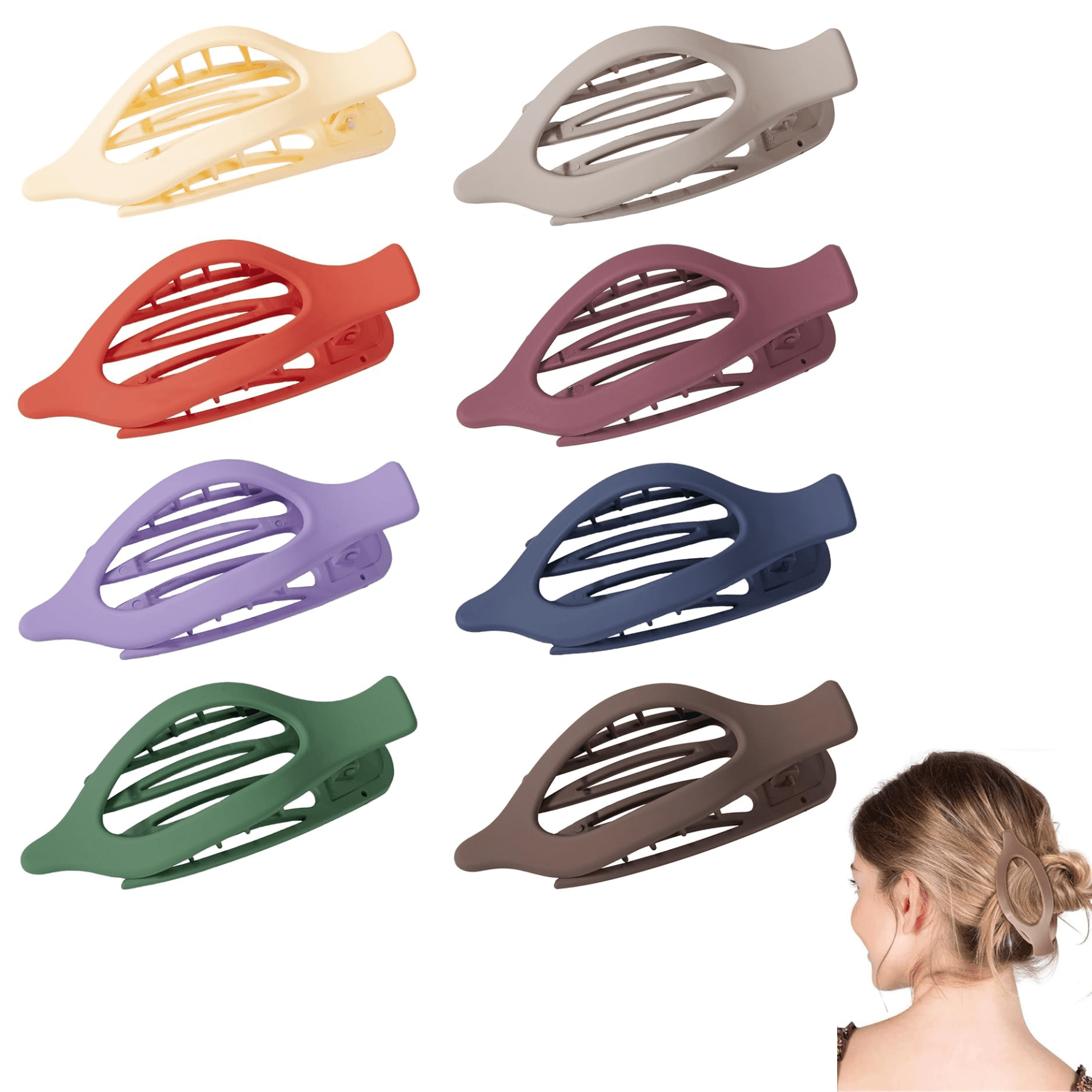 8 Pack Flat Hair Clips for Women,Colorful Lay Flat Claw Clips for Thin ...