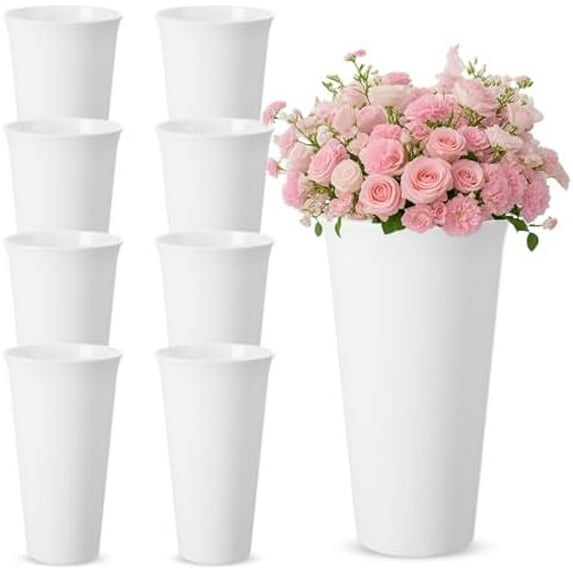 8 Pack Flower Buckets 9.84 Inch Plastic Flower Vases Modern Round Vases ...