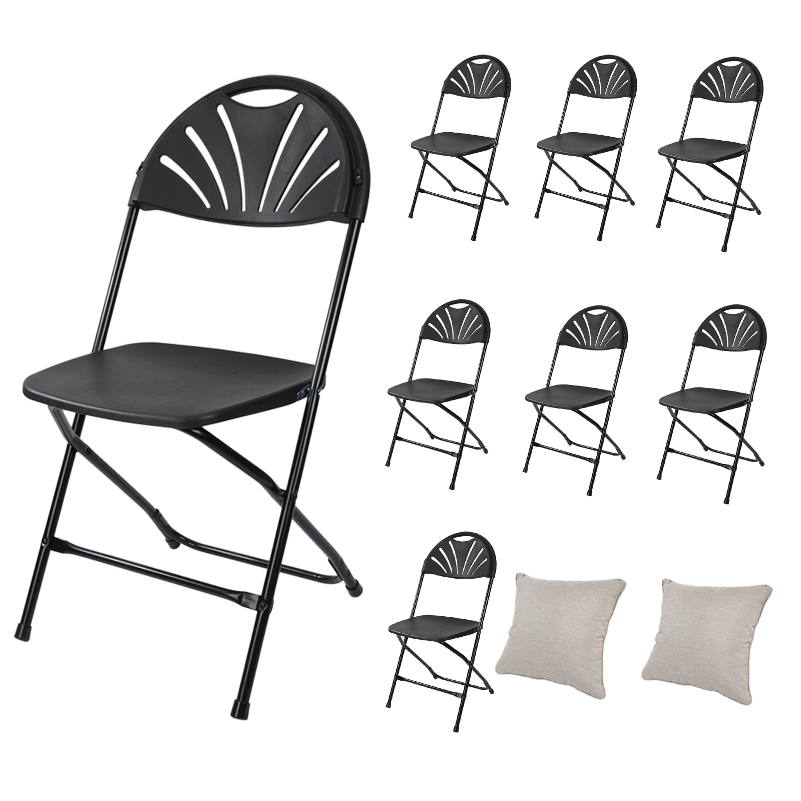 8 Pack Folding Chair Fan Back Portable Plastic Chairs 650lb. Capacity ...