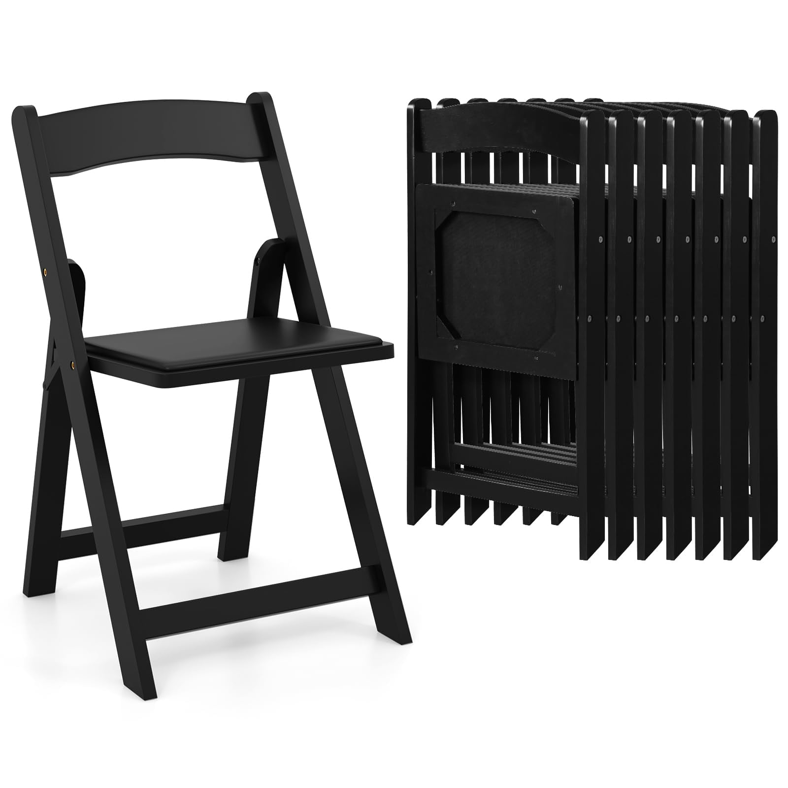8 Pack Folding Chairs, Wooden Dining Chairs Set of 8, Padded Foldable ...